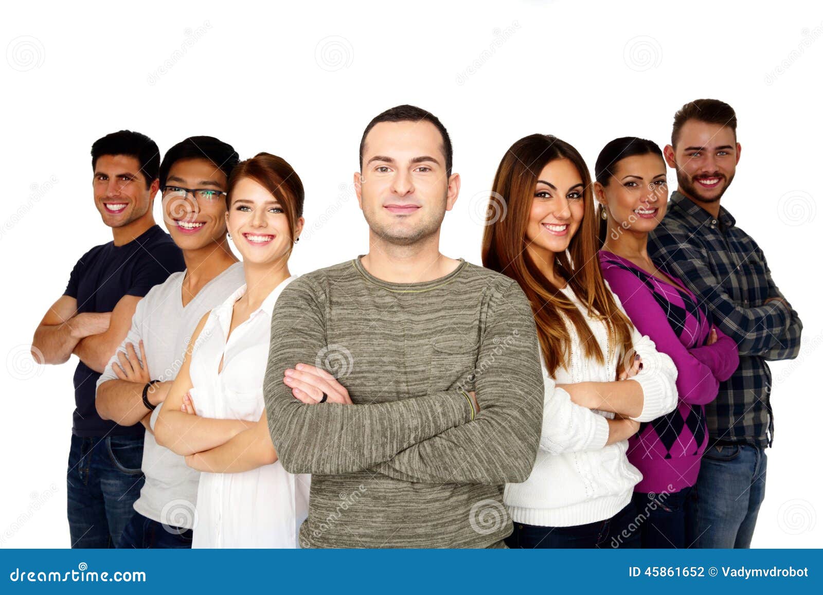 Smiling Man Leading His Happy Team Stock Photo - Image of casual ...