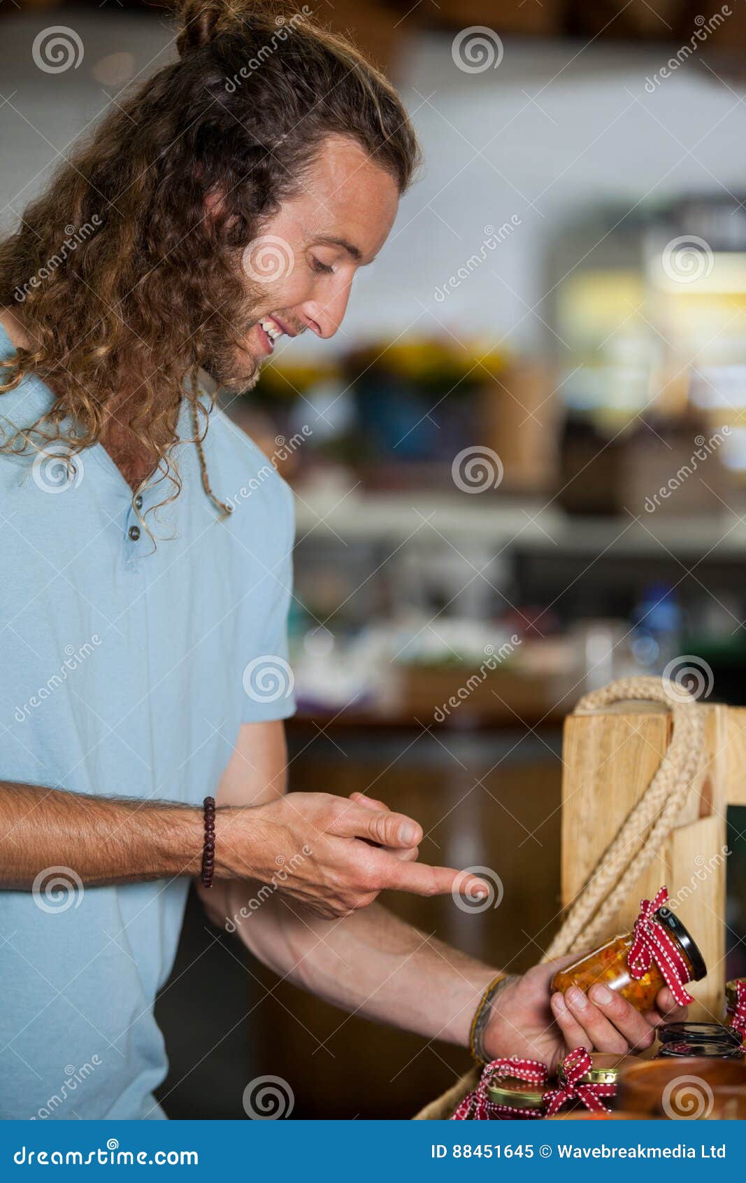 Smiling Man Looking at Pickle Stock Image - Image of homemade, grocery ...