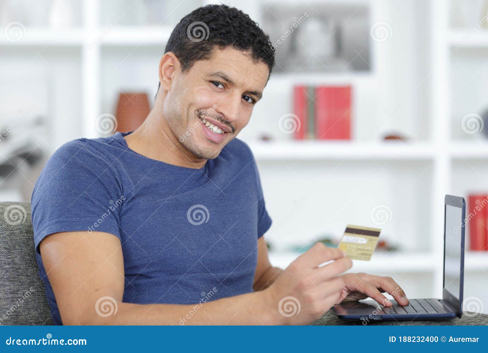 Smiling Man Making Order Online Stock Photo - Image of looking, mobile ...