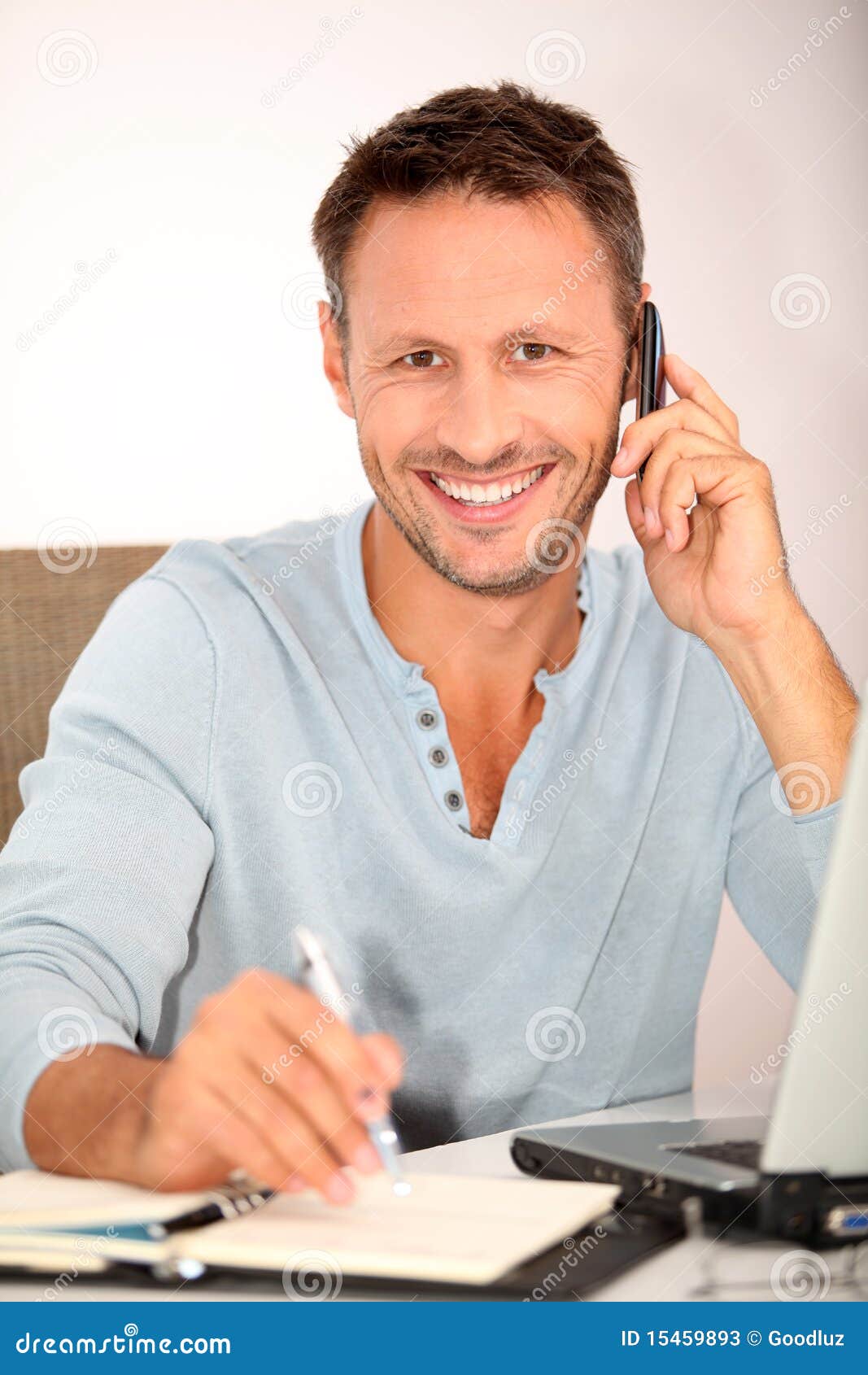 Smiling Man with Mobile Phone Stock Image - Image of phone, adult: 15459893