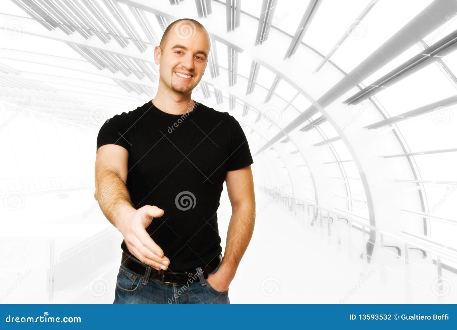 Smiling man offer hand stock photo. Image of casual, handsome - 13593532