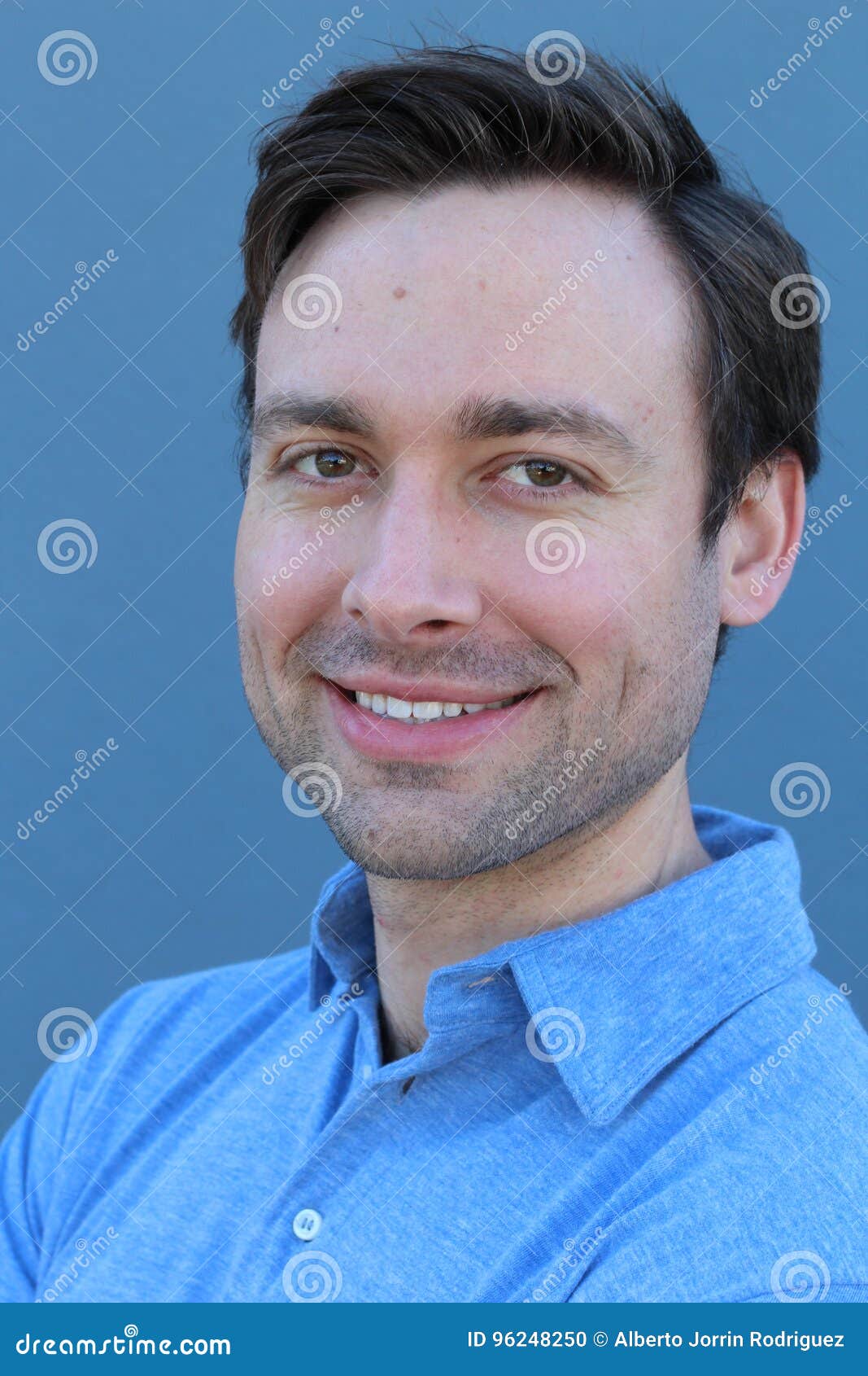 Smiling Man Over Blue Background Stock Photo - Image of european ...