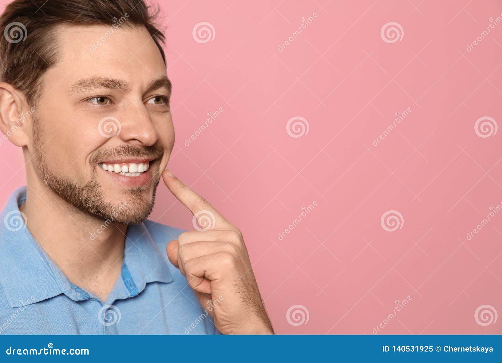 Smiling Man with Perfect Teeth on Color Background. Stock Image - Image ...