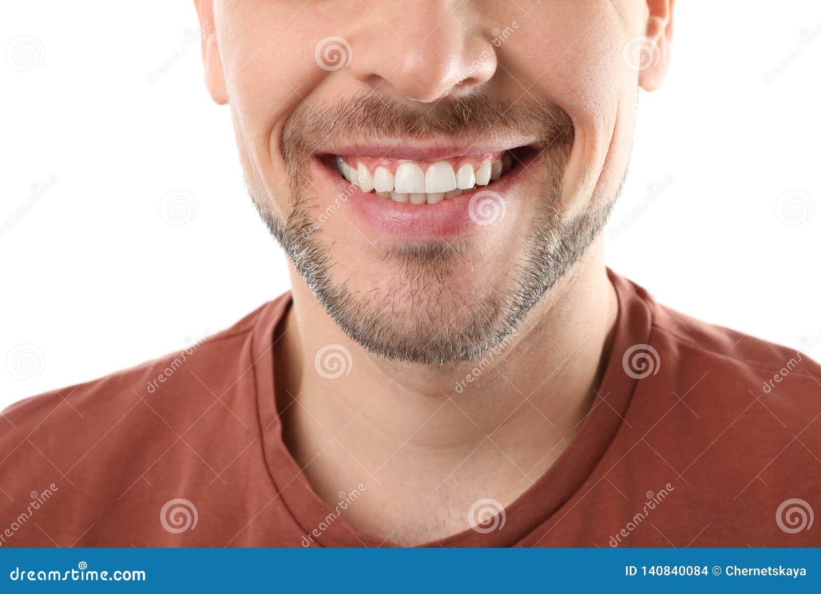 Smiling Man with Perfect Teeth on White, Closeup Stock Photo - Image of ...