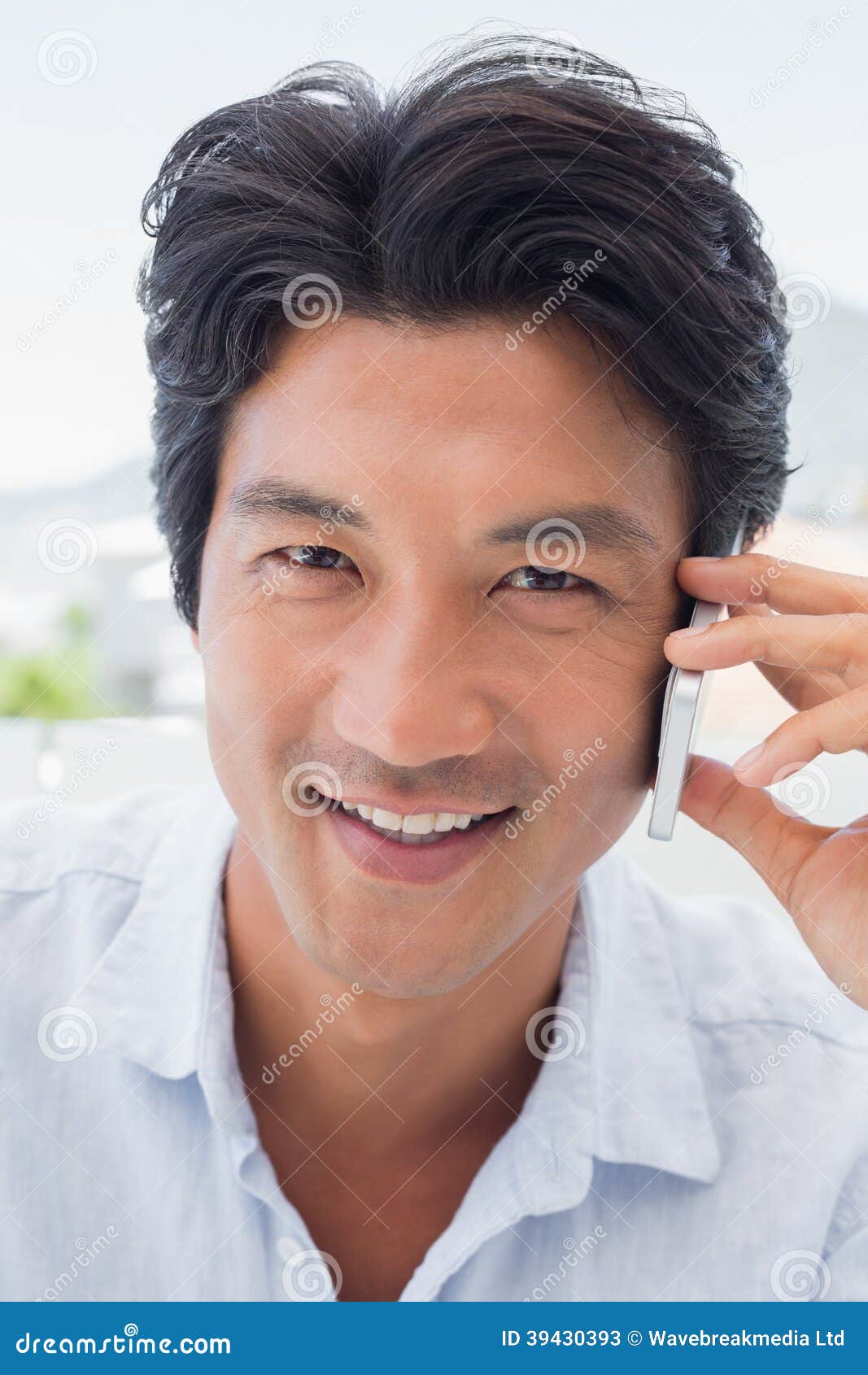 Smiling man on phone call stock image. Image of view - 39430393
