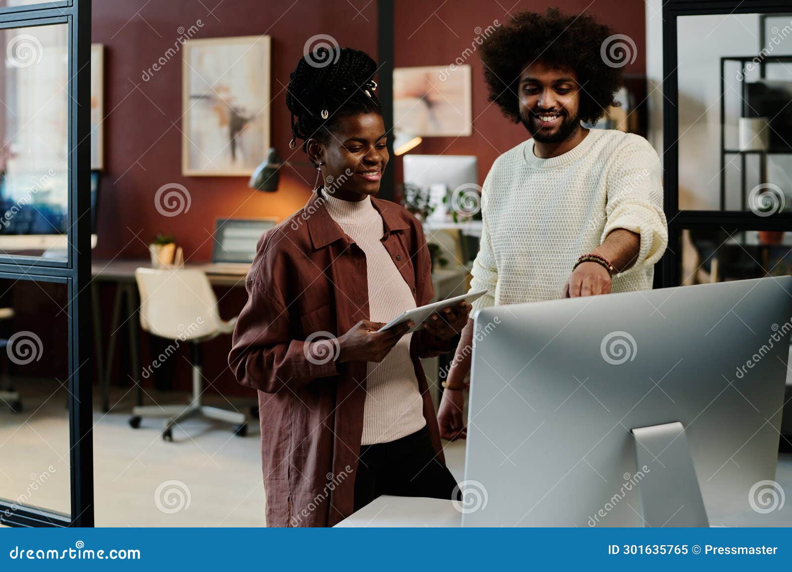 Smiling Man Pointing at Computer Screen Stock Image - Image of engineer ...