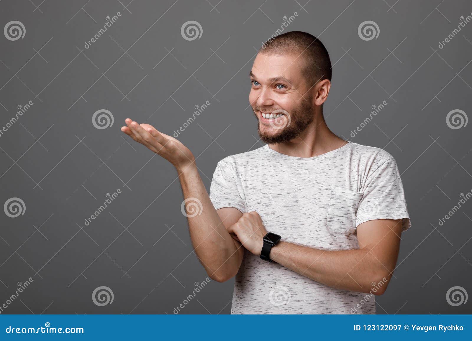 Smiling Man Pointing Copy Space Stock Image - Image of copy ...