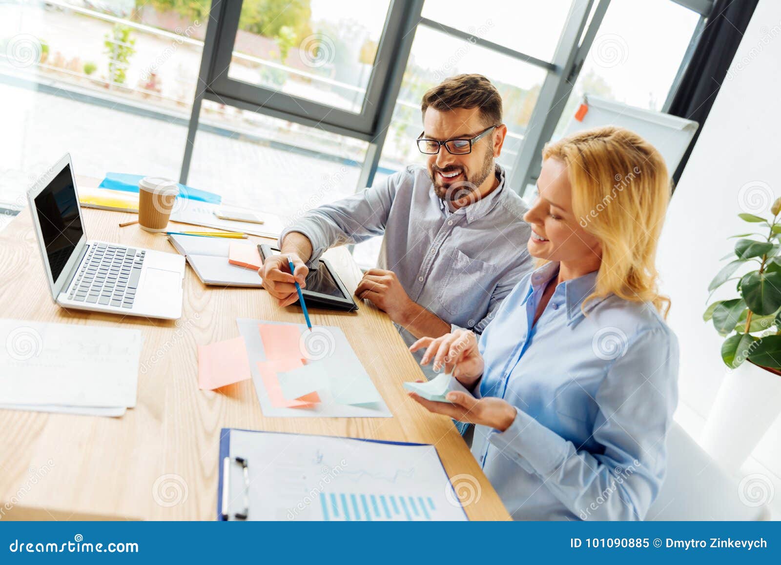 Smiling Man Pointing at Project Work Stock Image - Image of attention ...