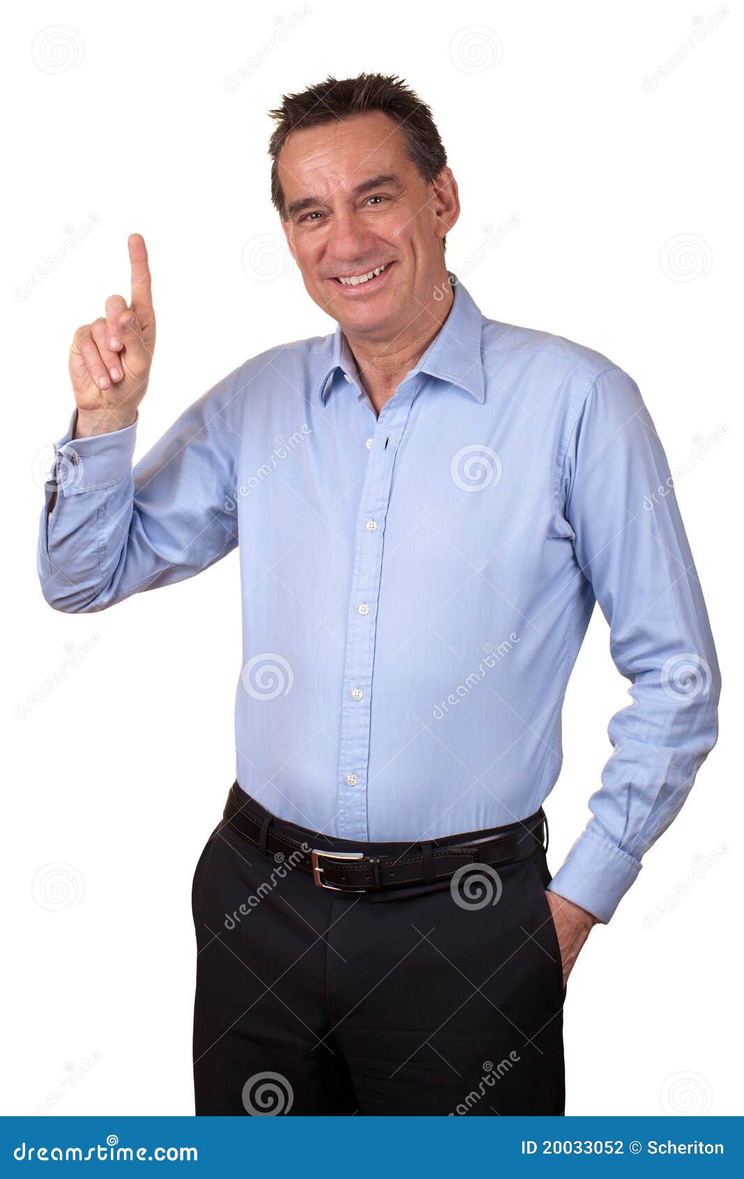 Smiling Man Pointing Upwards Stock Photo - Image of mature, male: 20033052
