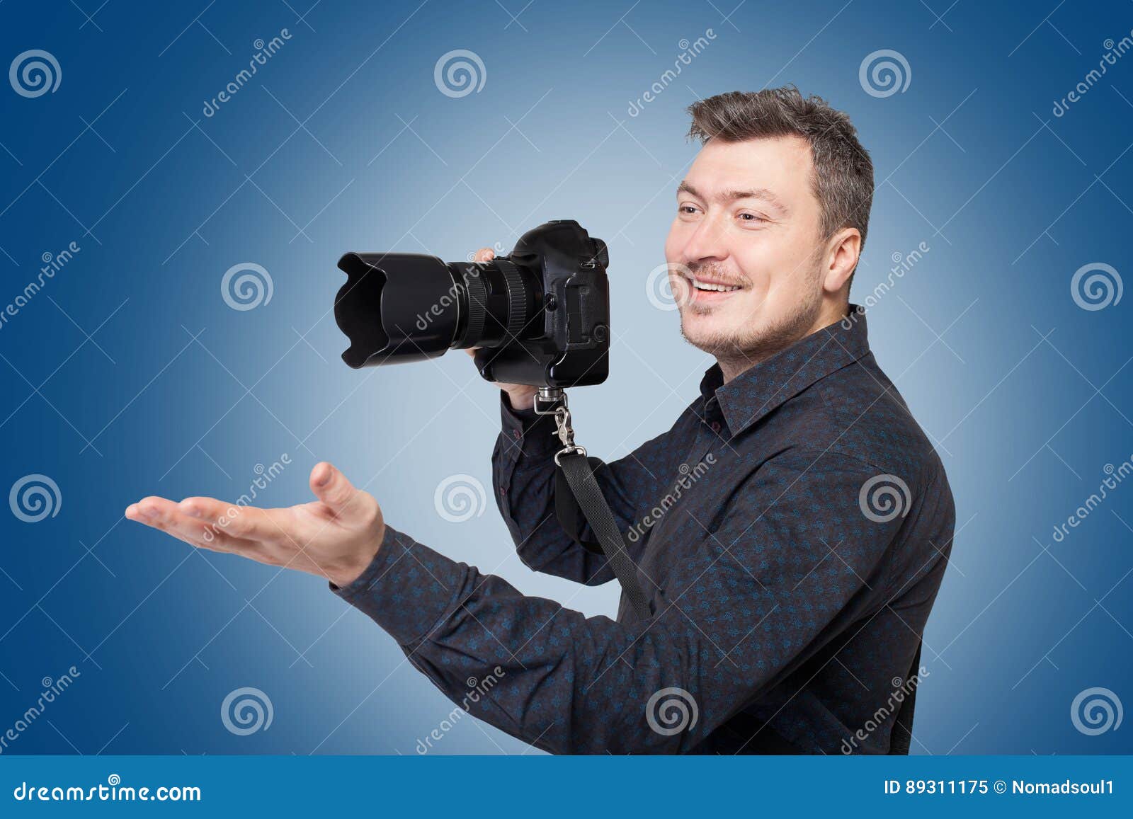 Smiling Man with Professional Digital Camera Stock Image - Image of ...