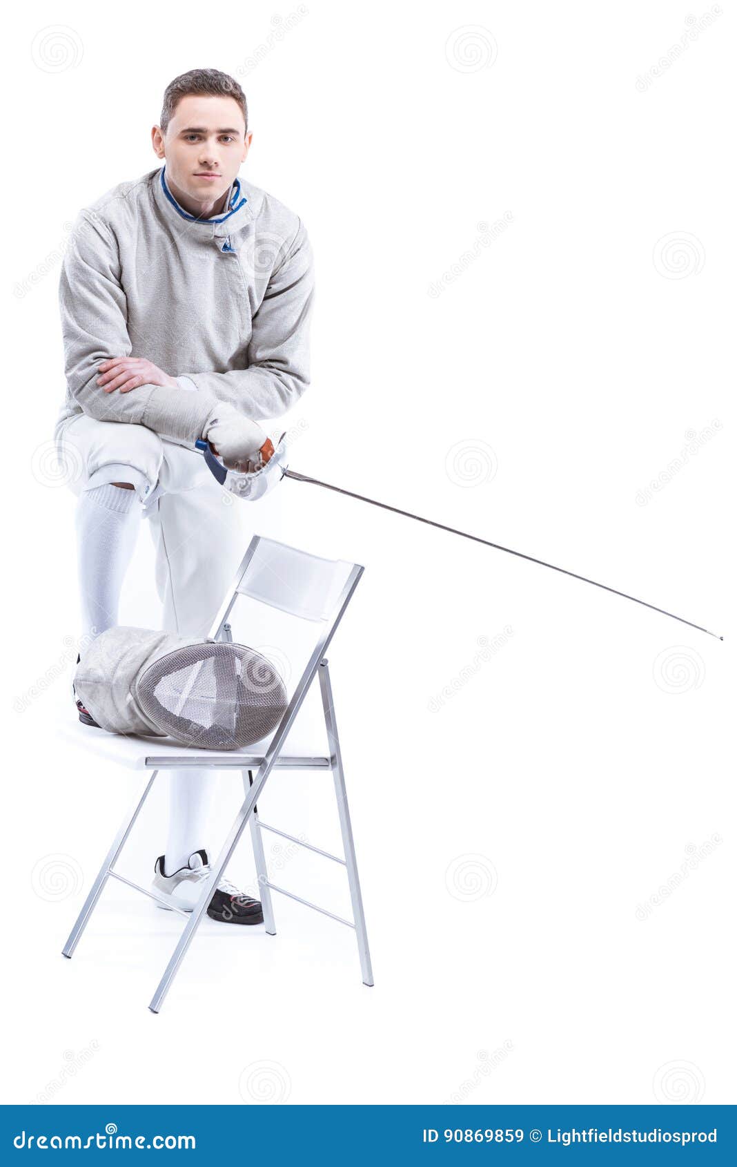 Smiling Man Professional Fencer Holding Rapier and Looking at Camera ...