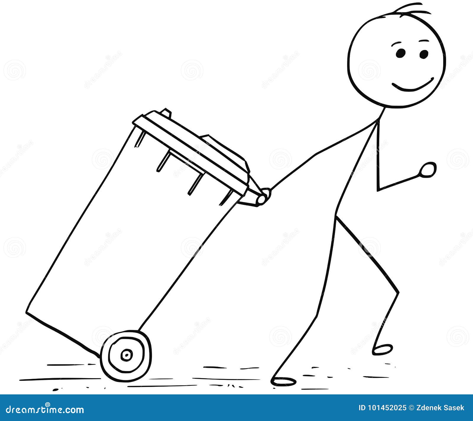Smiling Man Pulling Wheelie Bin Cartoon Vector | CartoonDealer.com ...