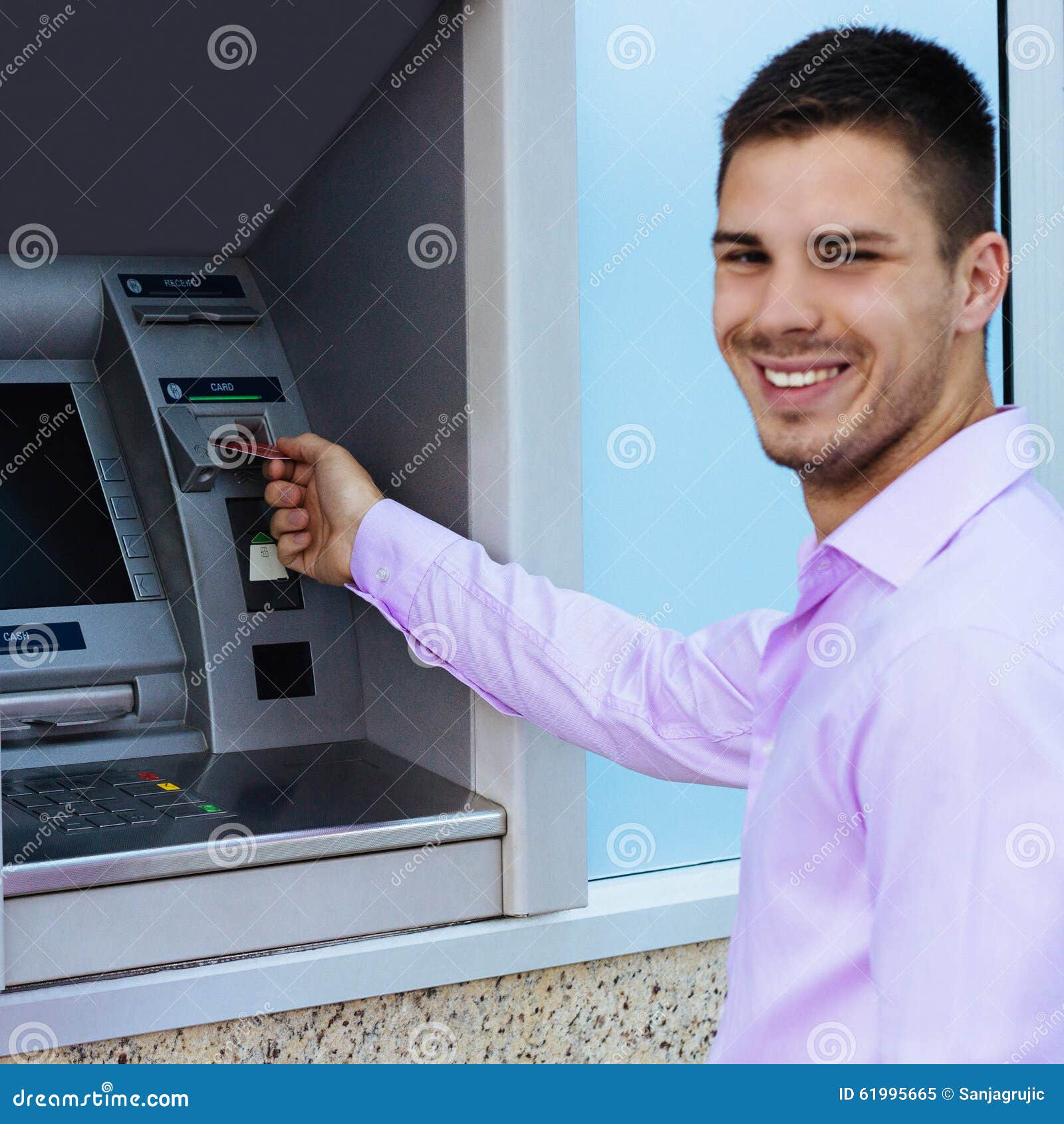 Smiling Man Put His Credit Card Stock Image - Image of businessman ...