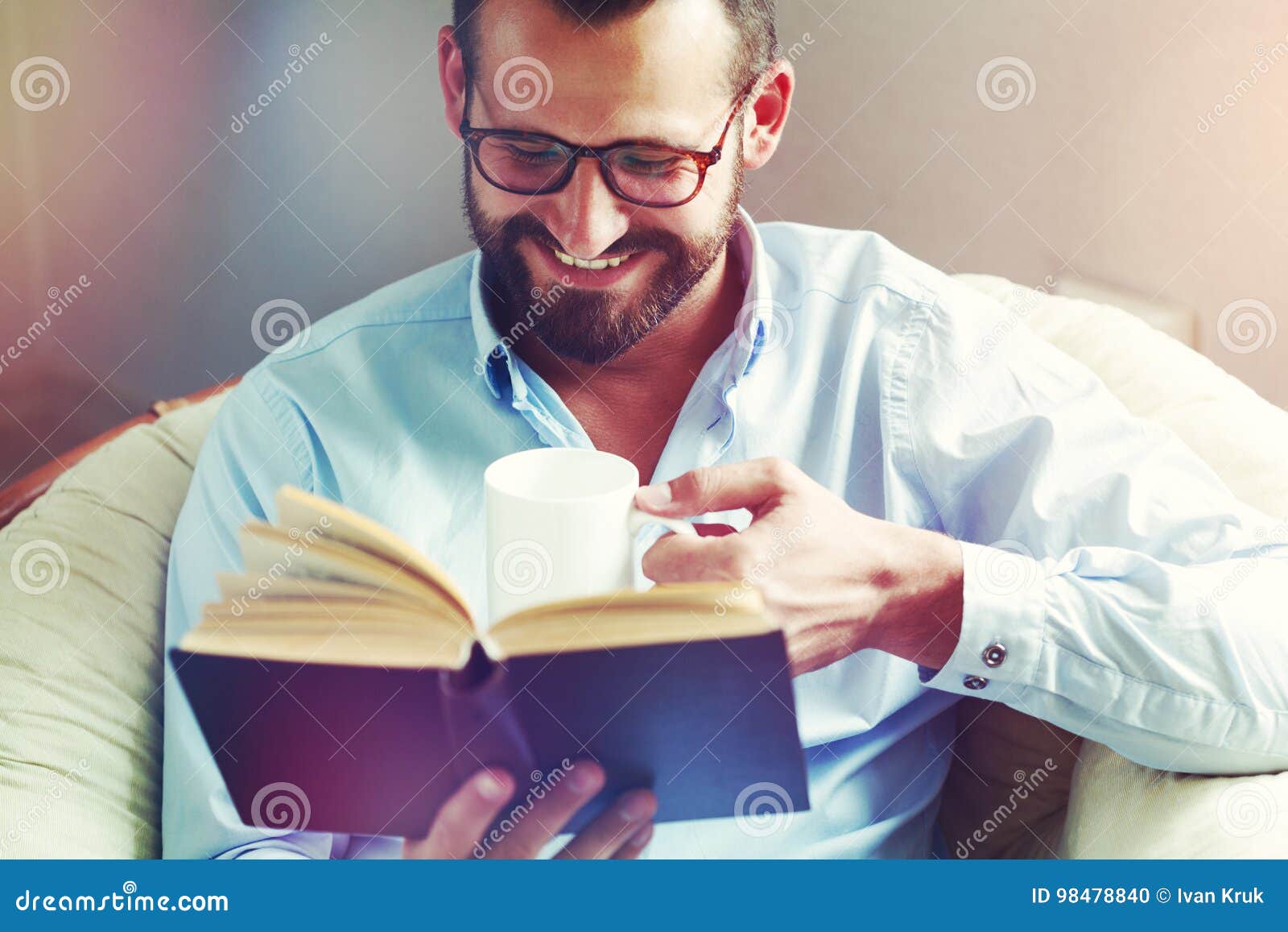 Man Reading Interesting Book Stock Photo - Image of break, coffee: 98478840