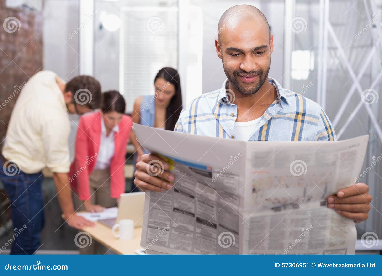 Smiling Man Reading the Newspaper Stock Image - Image of newspaper ...