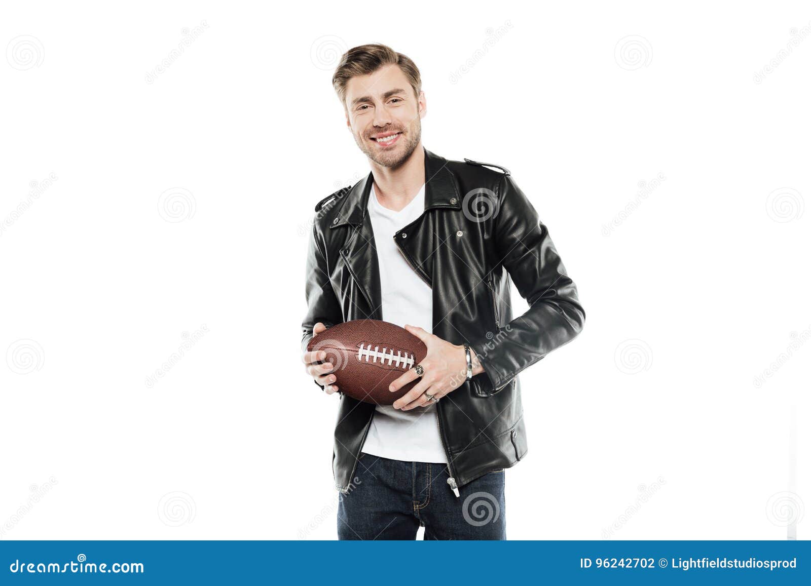 Smiling Man with Rugby Ball in Hands Looking at Camera Stock Photo ...