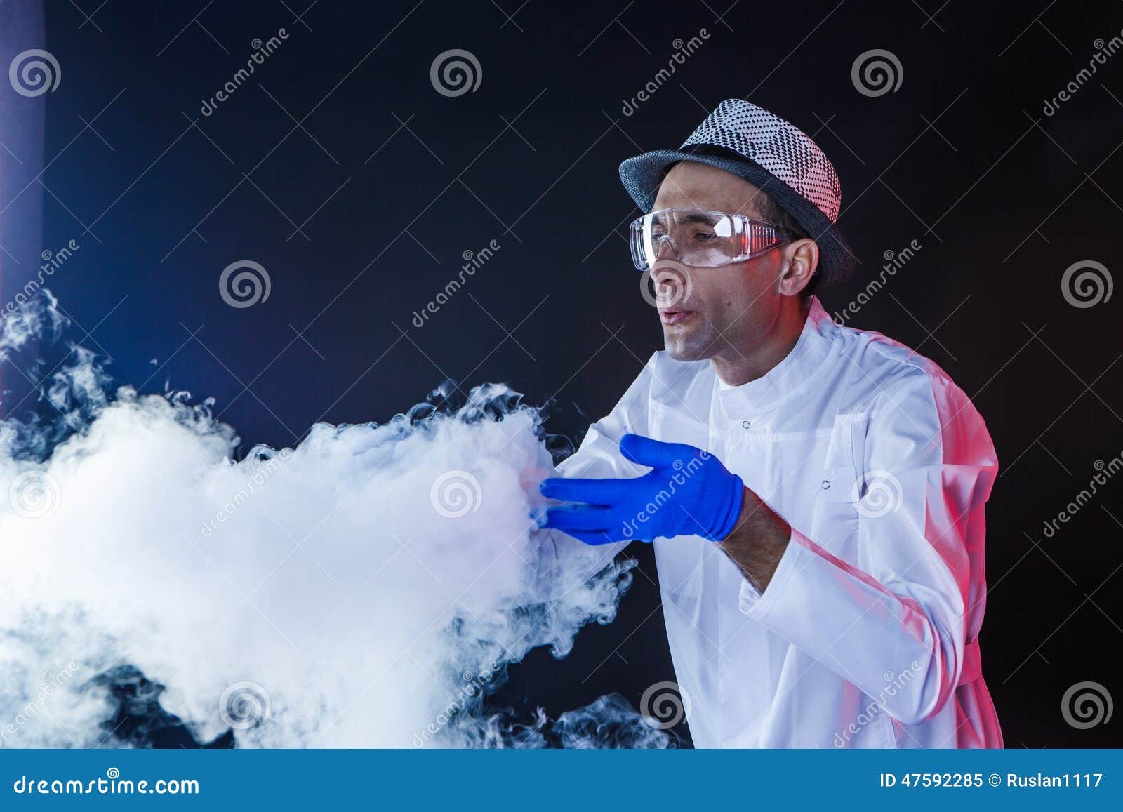 Smiling Man Scientist with Dry Ice Stock Image - Image of liquid ...