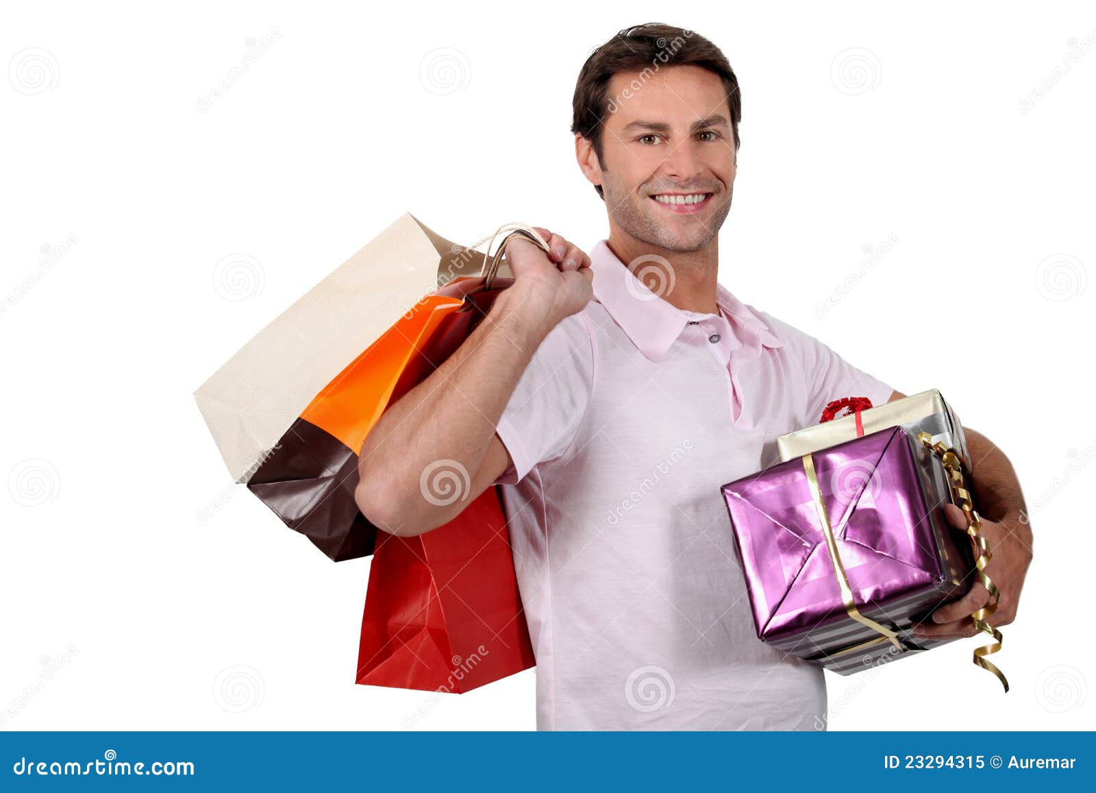 Smiling Man with Shopping Bags Stock Image - Image of purchasing ...