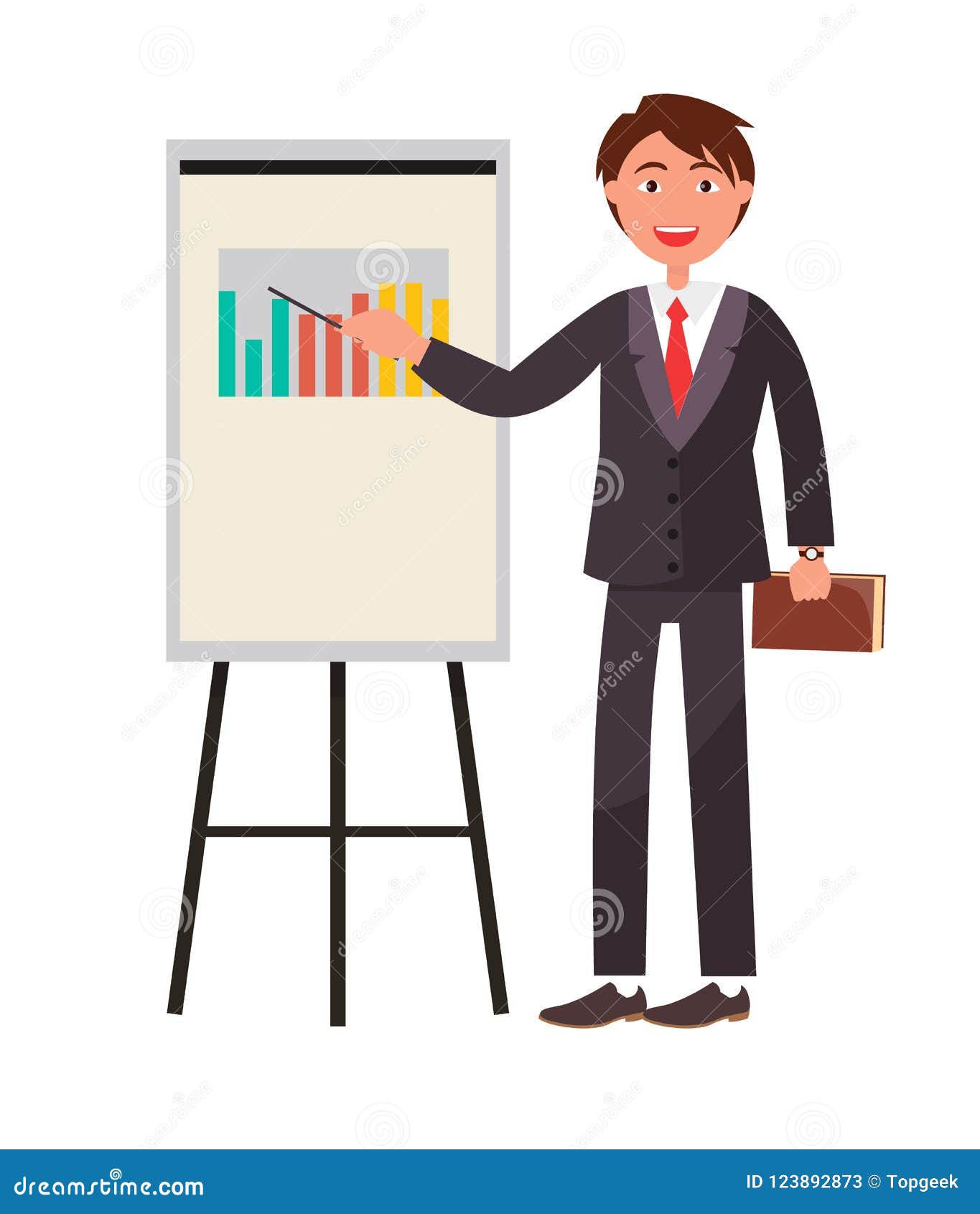 Smiling Man Showing on Charts by Pointer Textbook Stock Vector ...