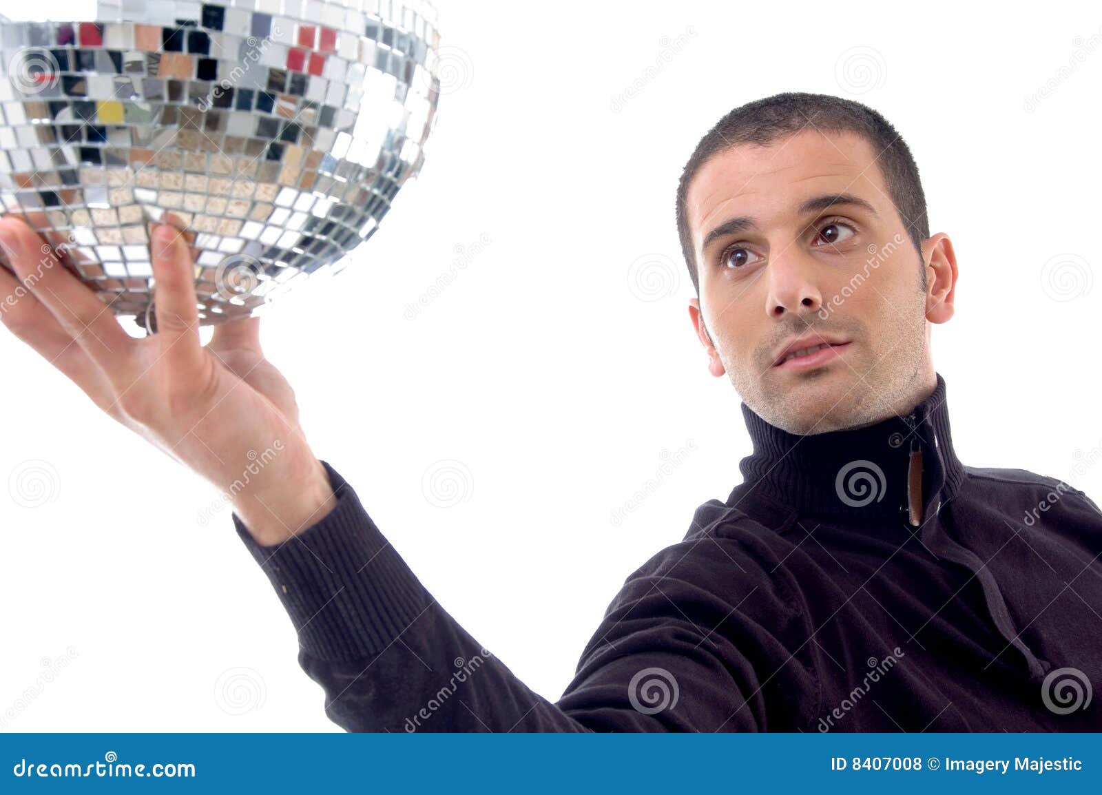 Smiling Man Showing Disco Shiny Ball Stock Photo - Image of posing ...