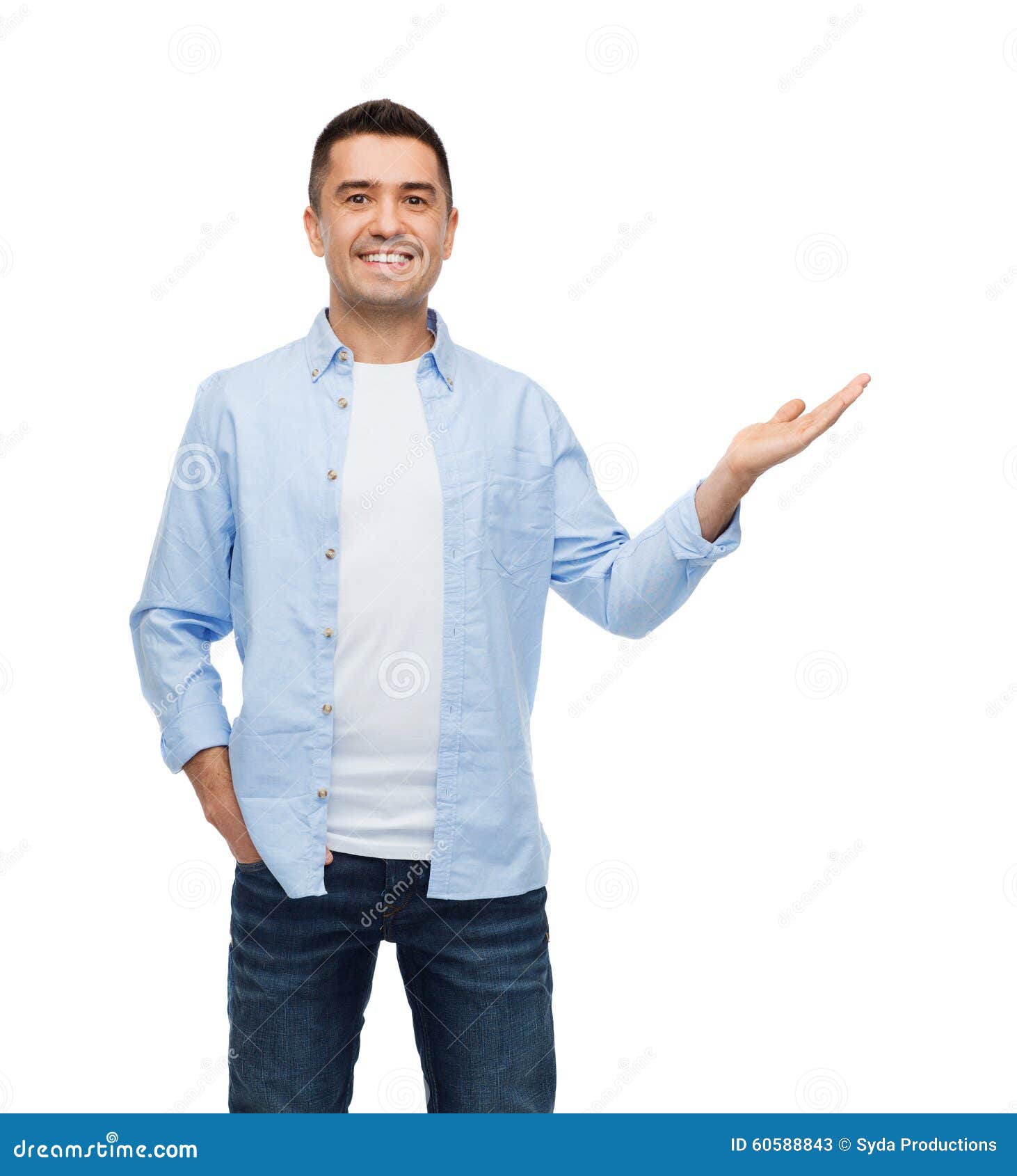 Smiling Man Showing Something on Empty Palm Stock Image - Image of ...