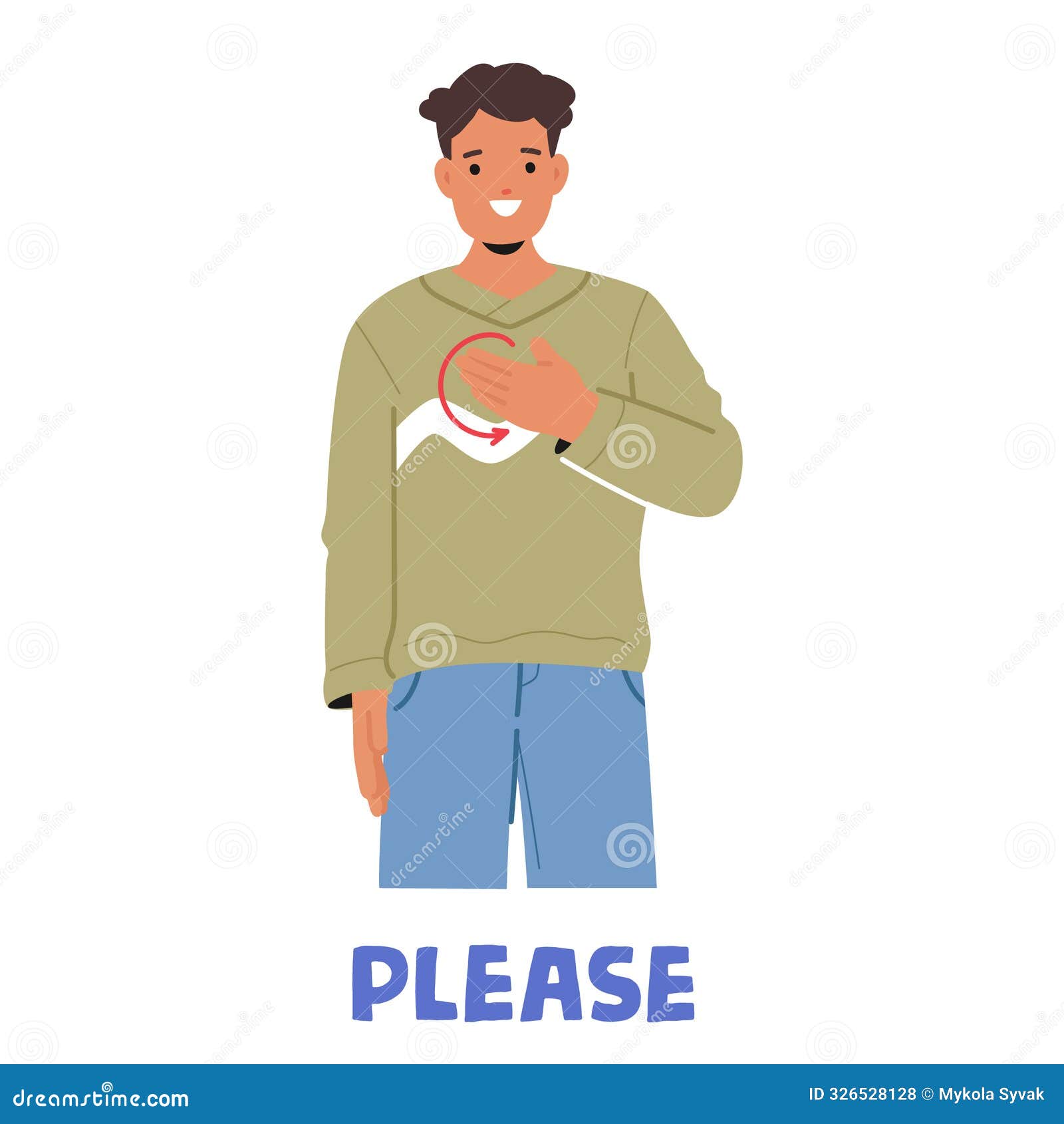 Smiling Man Showing the Word Please in Sign Language. Vector Image for ...