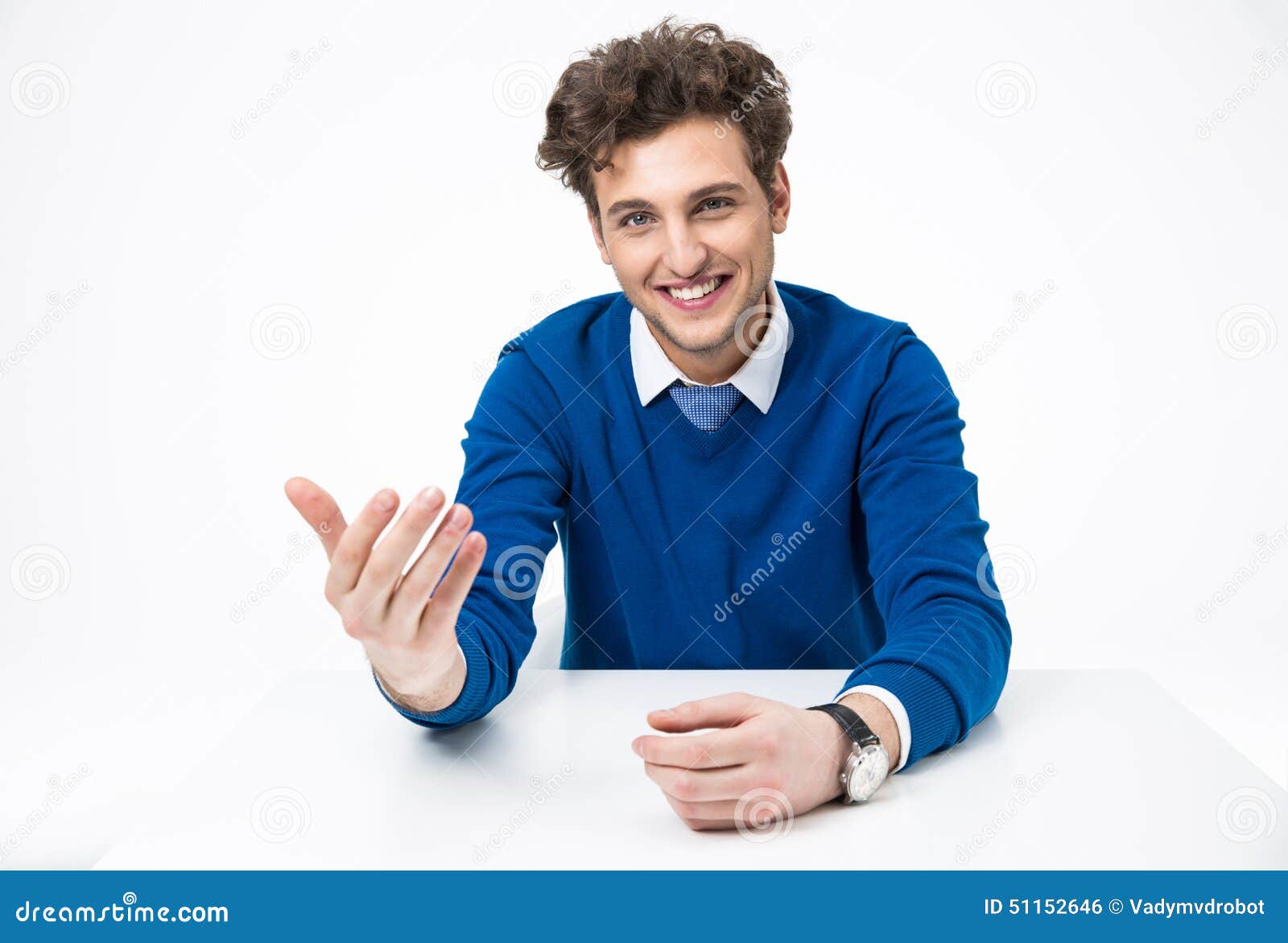 Smiling Man Sitting at the Table Stock Photo - Image of dressed ...