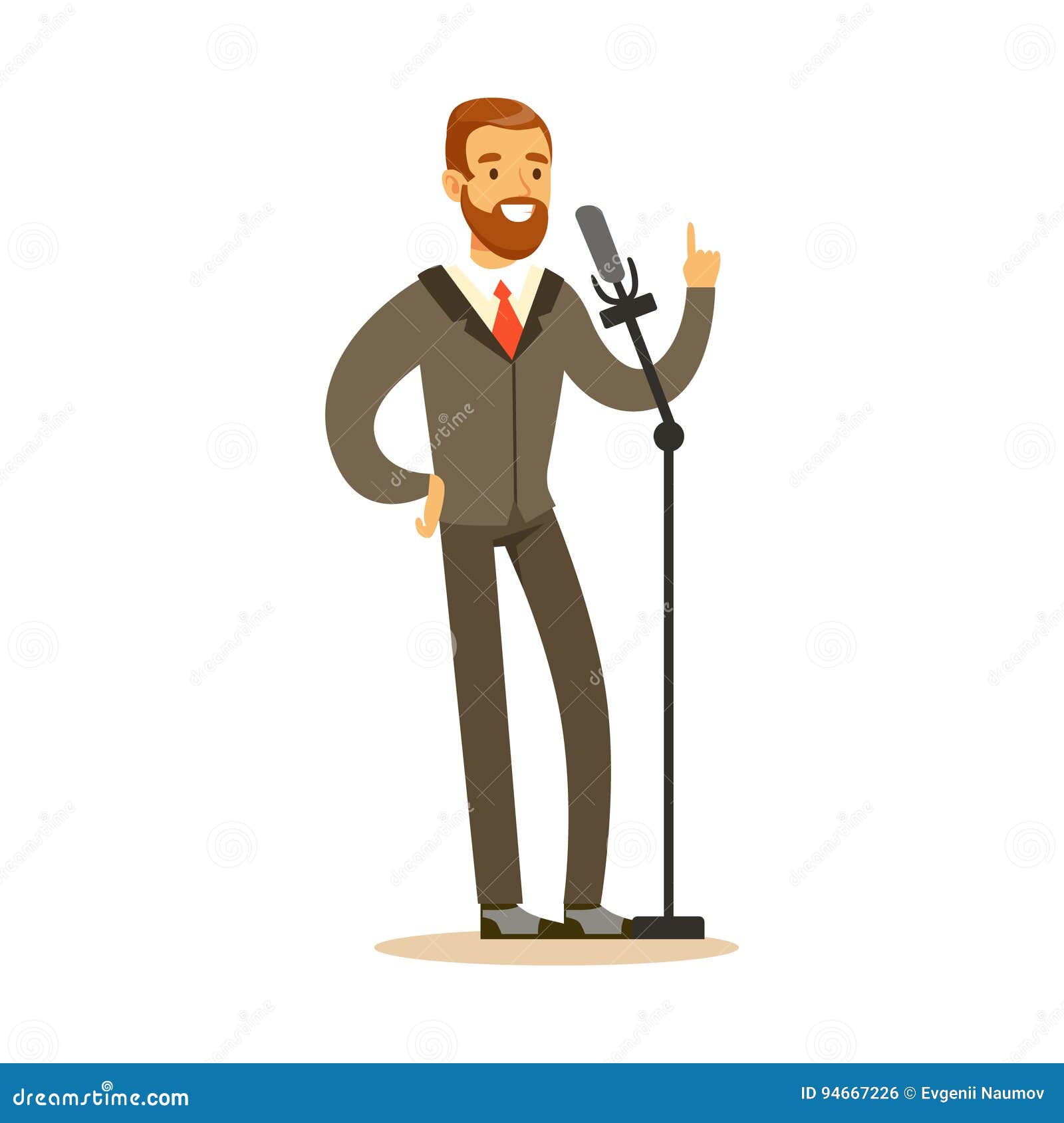 Smiling Man Speaking into the Microphone, Public Speaker Character ...