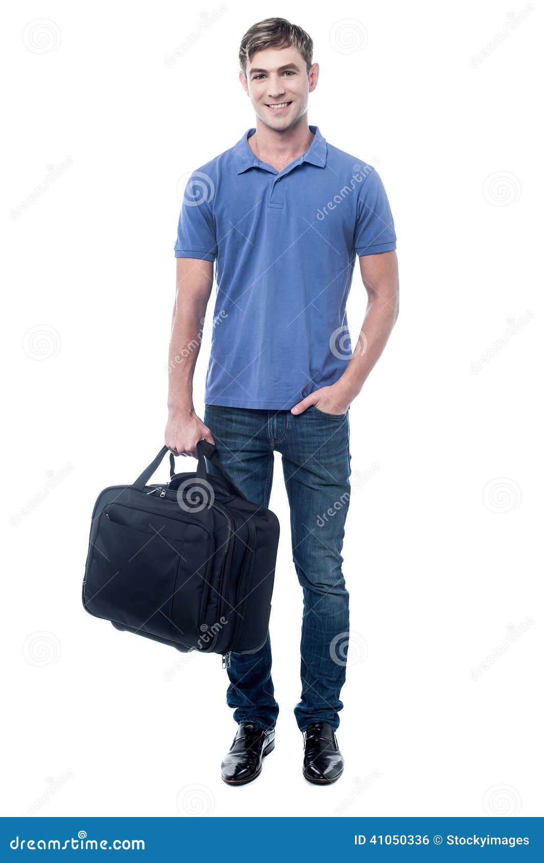 Smiling Man Standing with Bag Stock Photo - Image of lifestyle ...