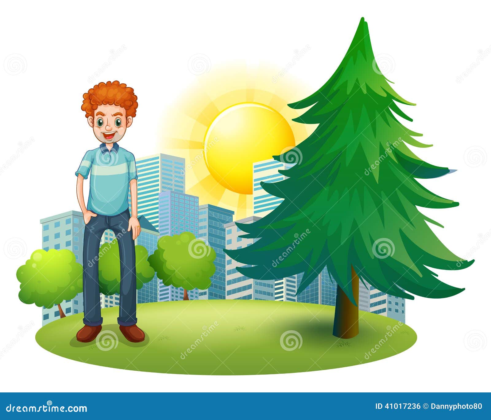 A Smiling Man Standing beside the Pine Tree Stock Vector - Illustration ...