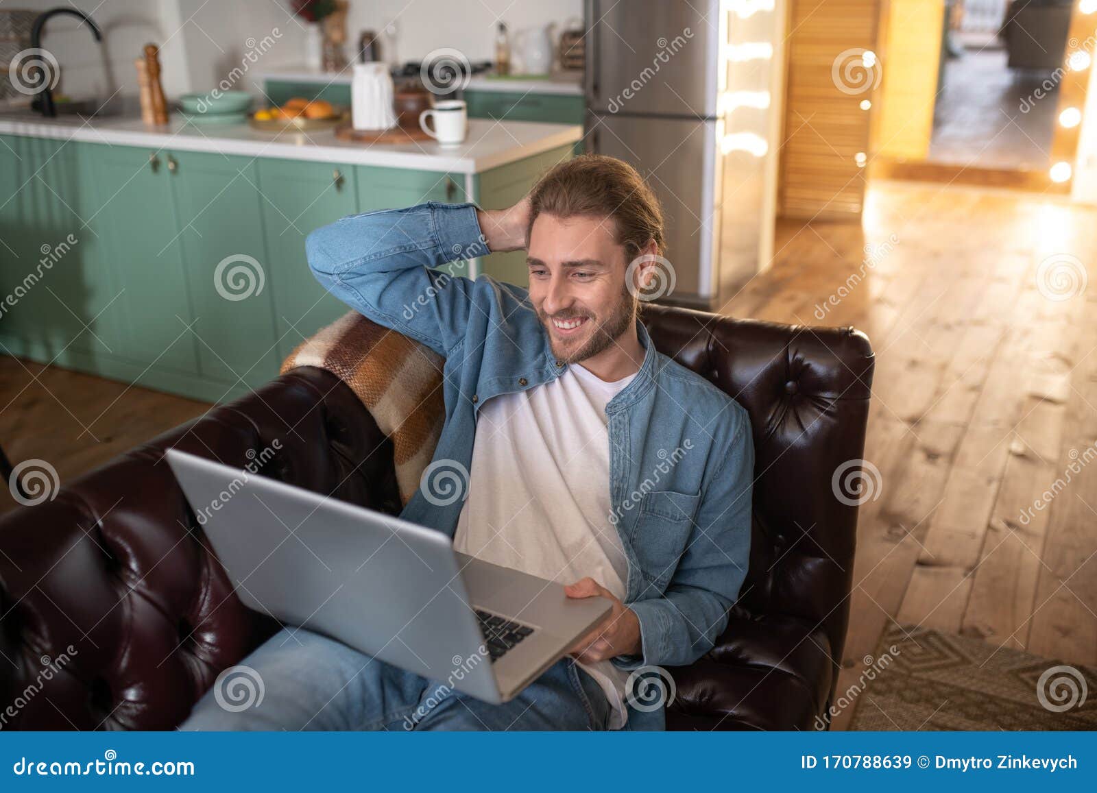 Smiling Man Staying at Home while Working Remotely Stock Image - Image ...