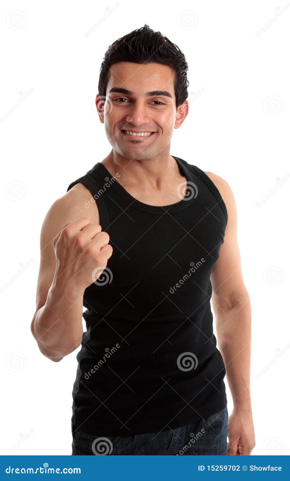 Smiling man success fist stock photo. Image of person - 15259702