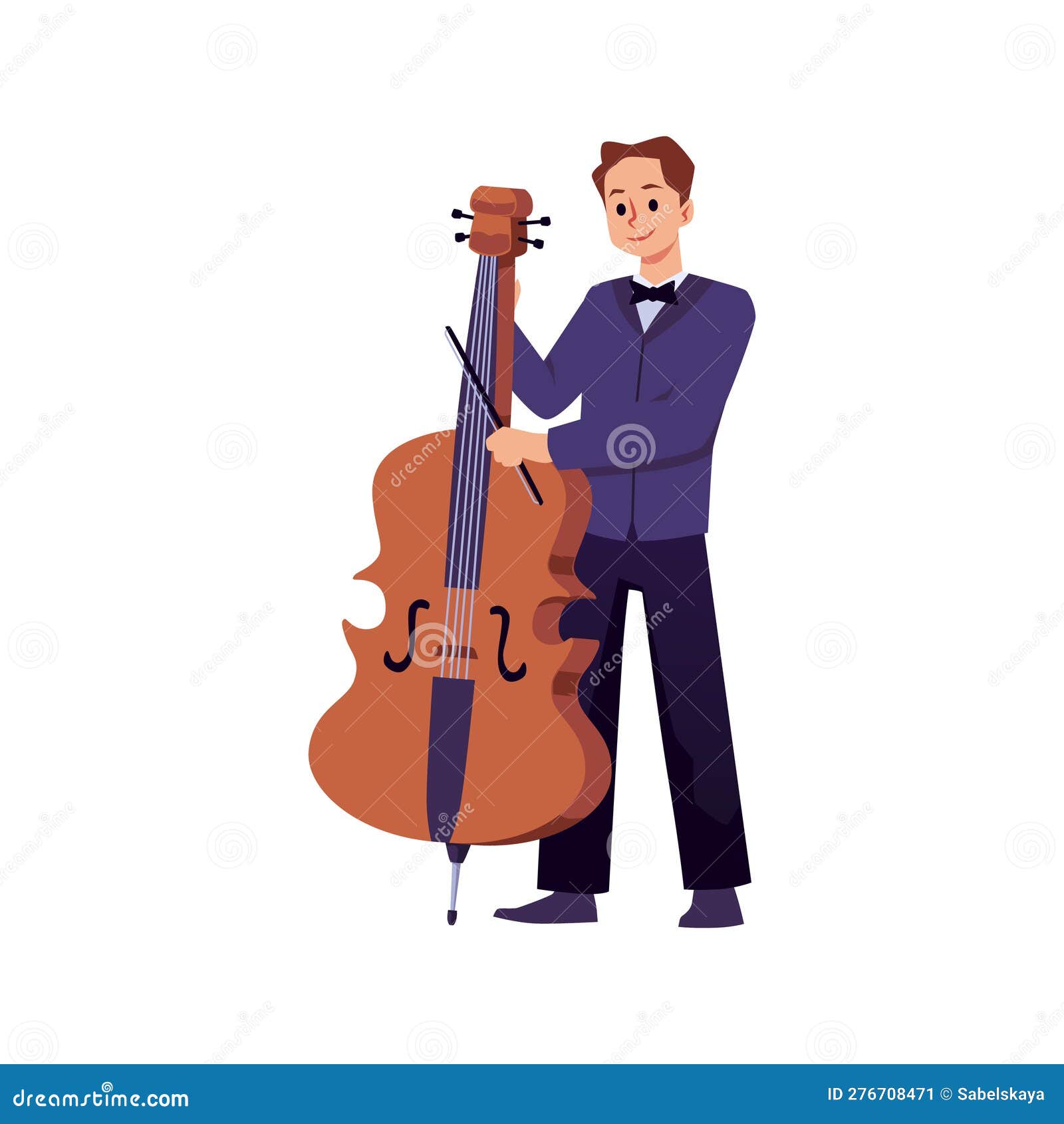 Smiling Man in Suit Plays Cello Flat Style, Vector Illustration Stock ...