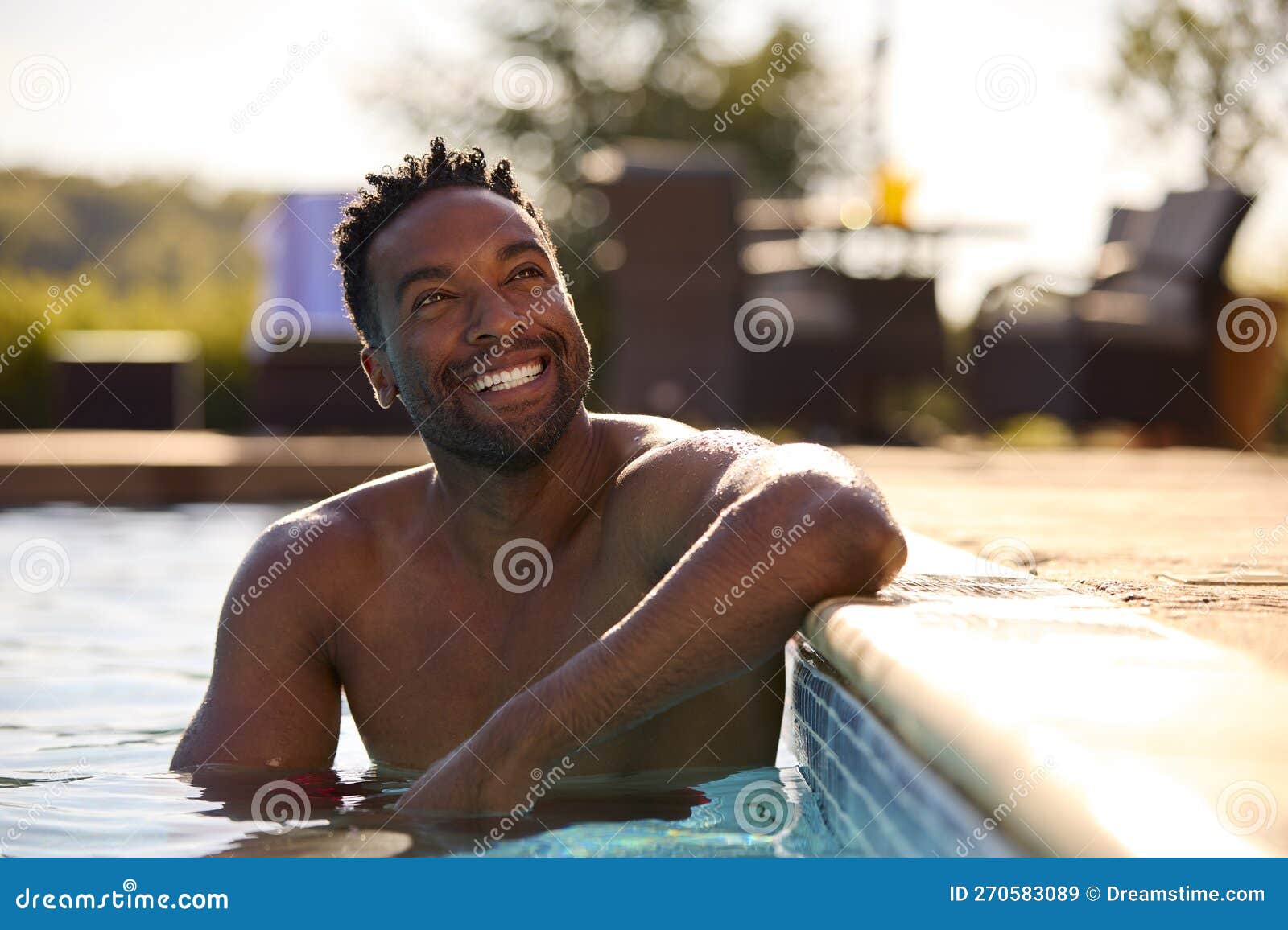 Smiling Man on Summer Holiday Relaxing in Swimming Pool Stock Image ...