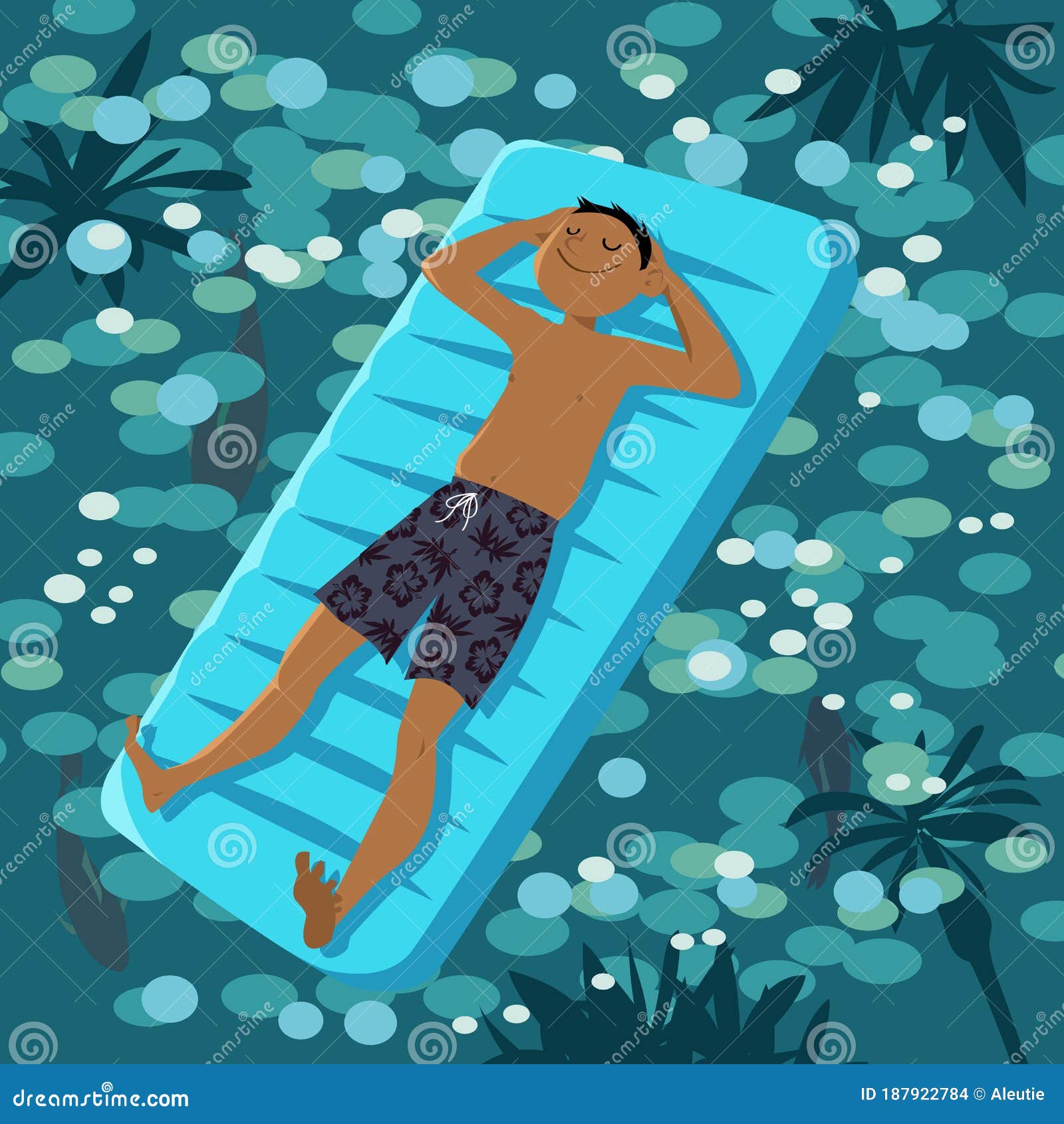 Vacation guy on a float stock vector. Illustration of alone - 187922784