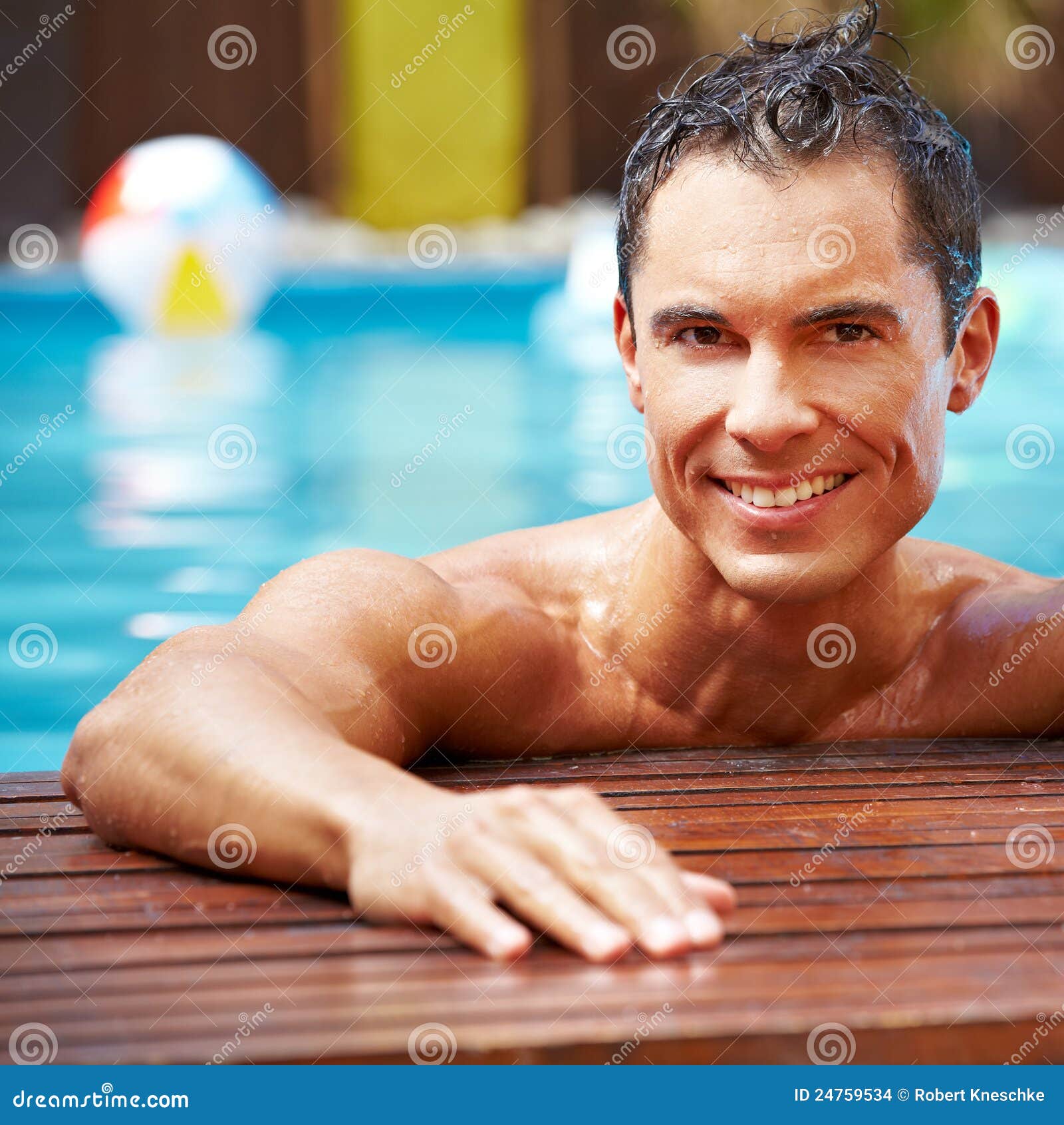 Smiling Man in Swimming Pool Stock Photo - Image of person, relaxation ...