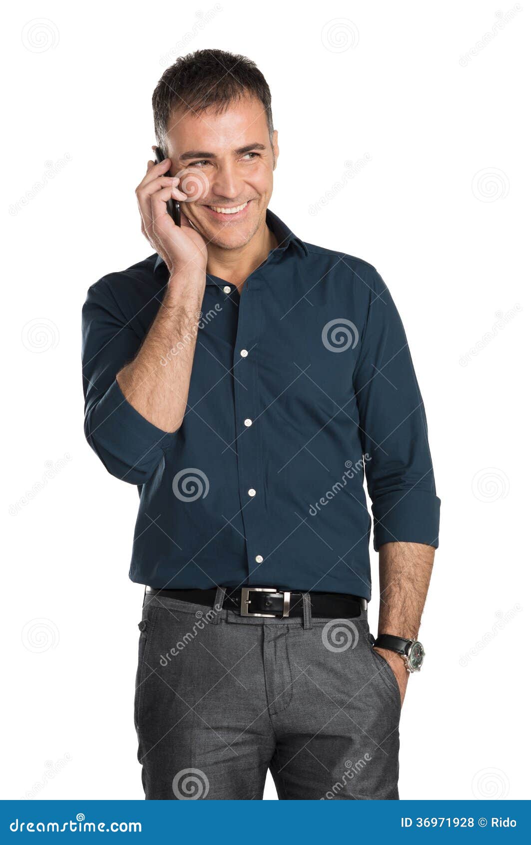 Smiling Man Talking on Cell Phone Stock Photo - Image of handsome ...