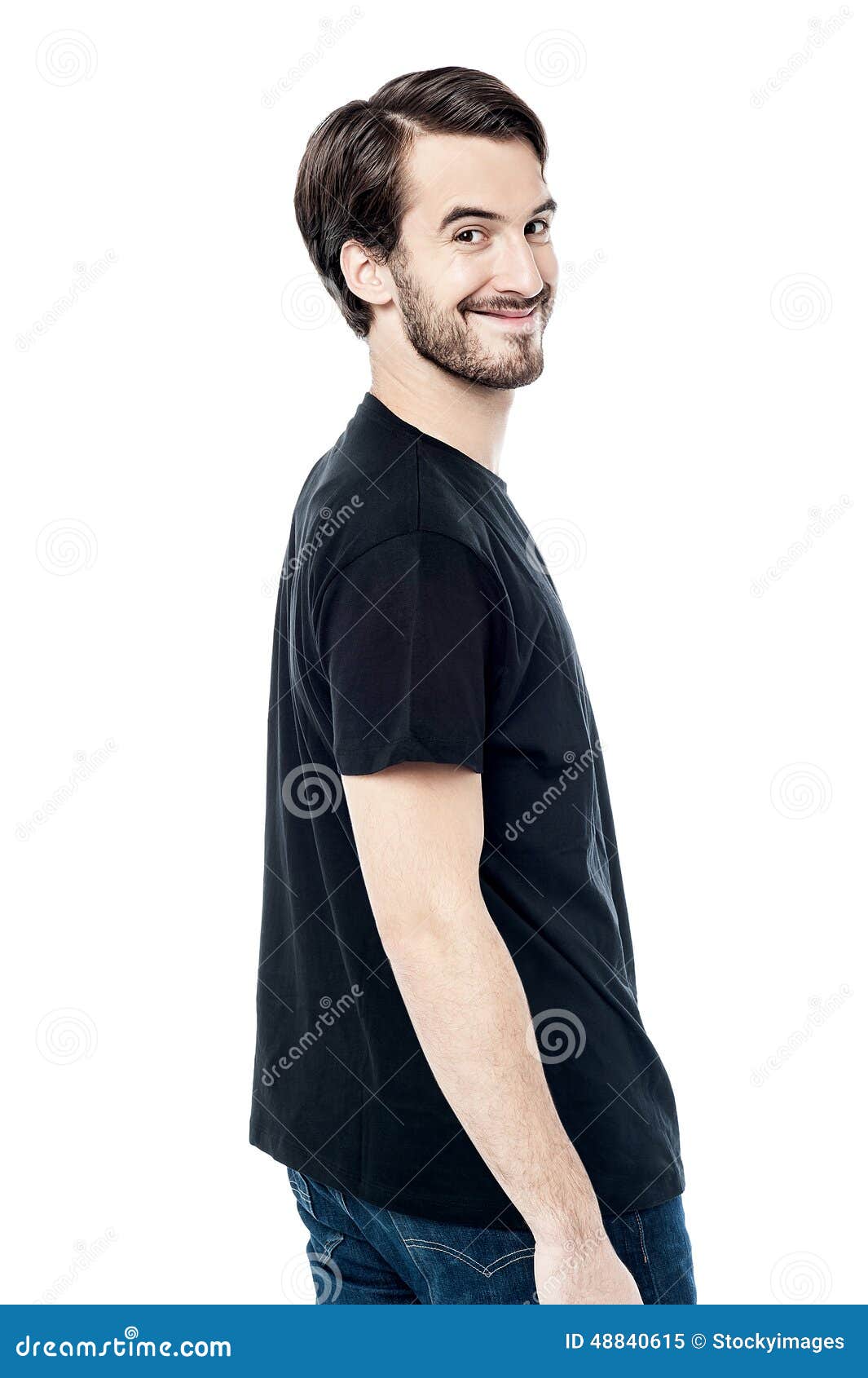 Smiling Man Turning Back and Looking at You Stock Image - Image of ...