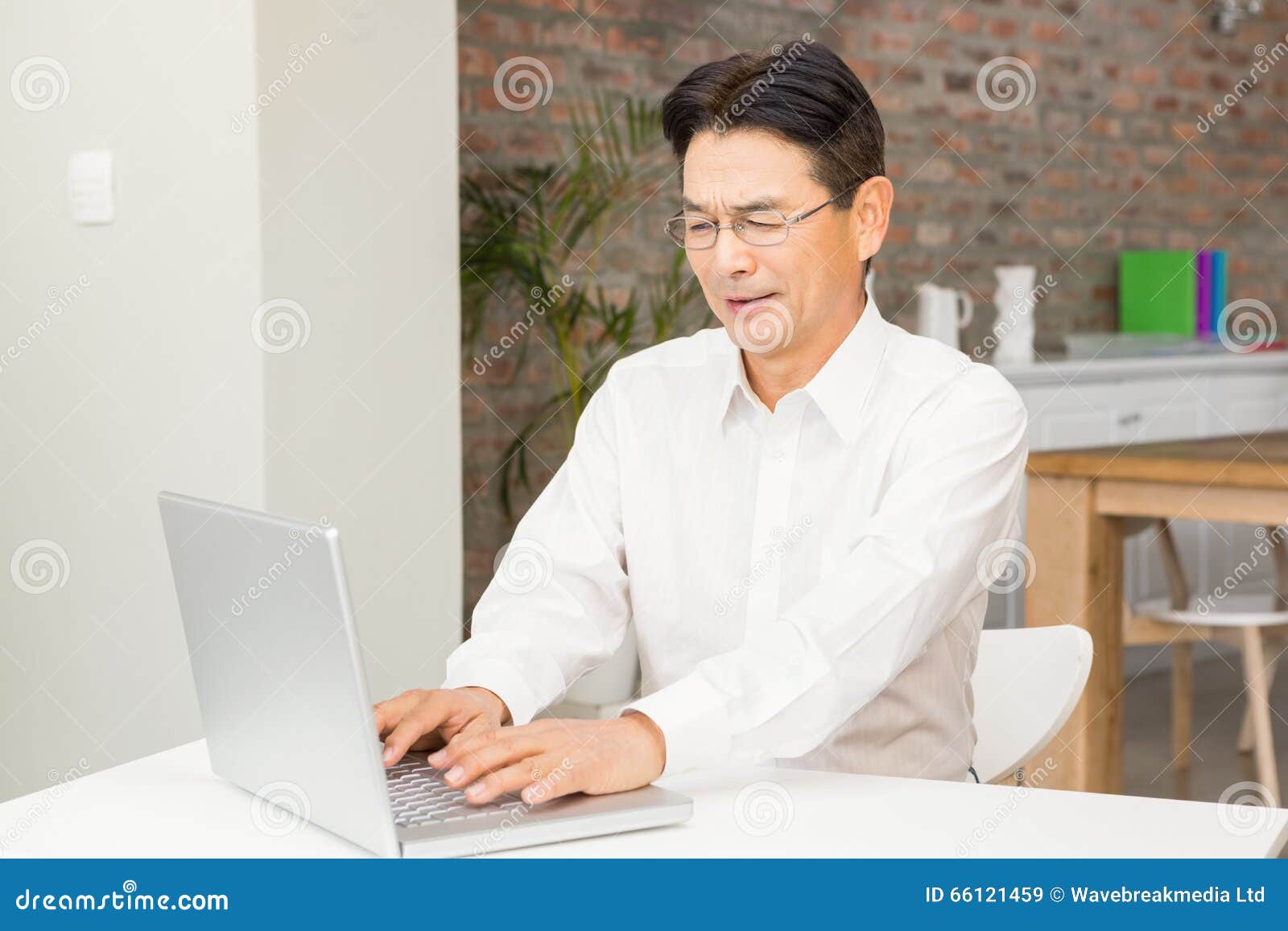 Smiling man using laptop stock image. Image of senior - 66121459