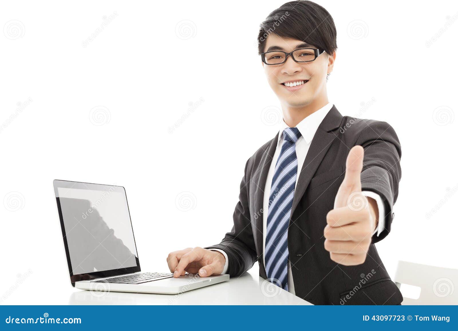 Smiling Man Using Laptop and Thumb Up Stock Image - Image of lifestyle ...