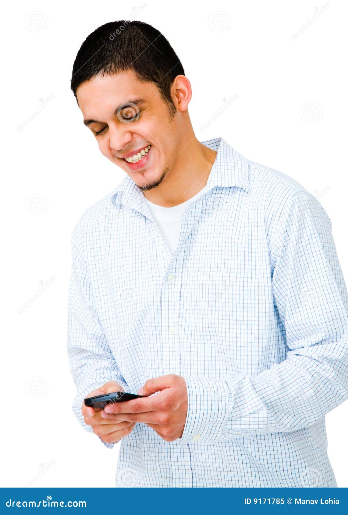 Smiling Man Using Mobile Phone Stock Image - Image of person, american ...