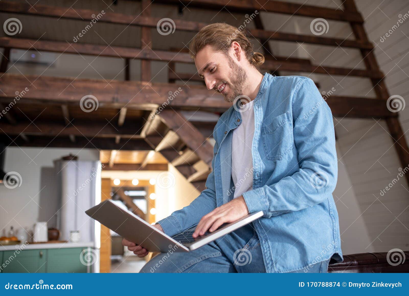 Smiling Man Using Social Media for Communication Stock Photo - Image of ...