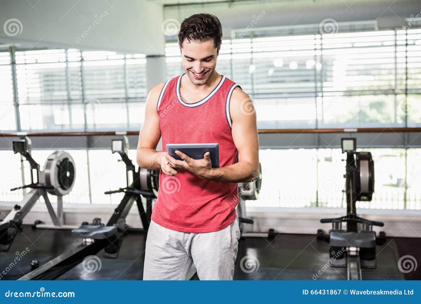 Smiling Man Using Tablet Stock Image Image Of Adult 66431867