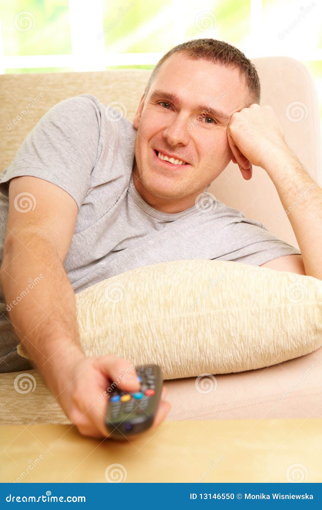 Smiling Man Watching Television Stock Photo - Image of face, enjoying ...