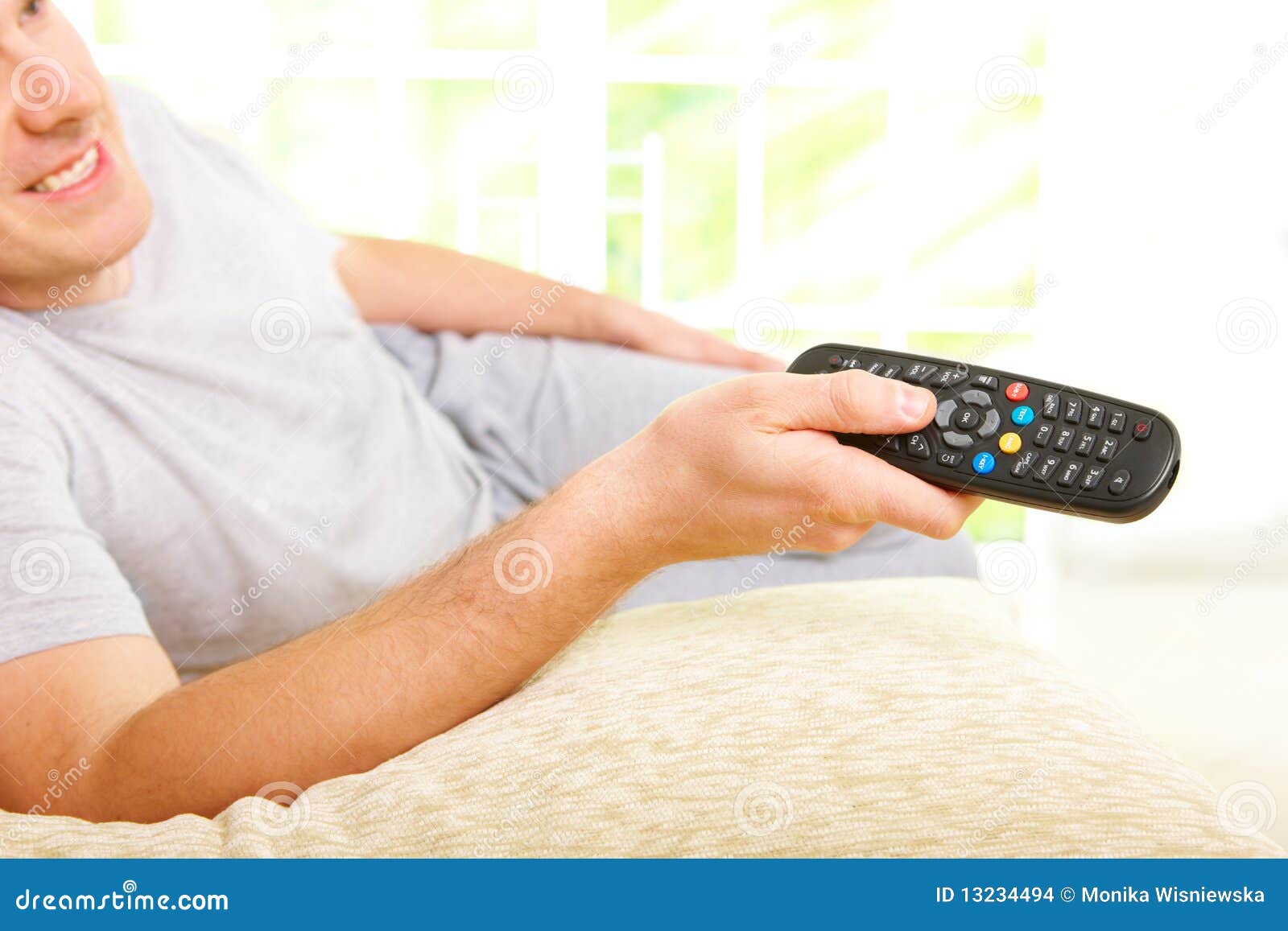 Smiling Man Watching Television Stock Photo - Image of leisure, indoor ...