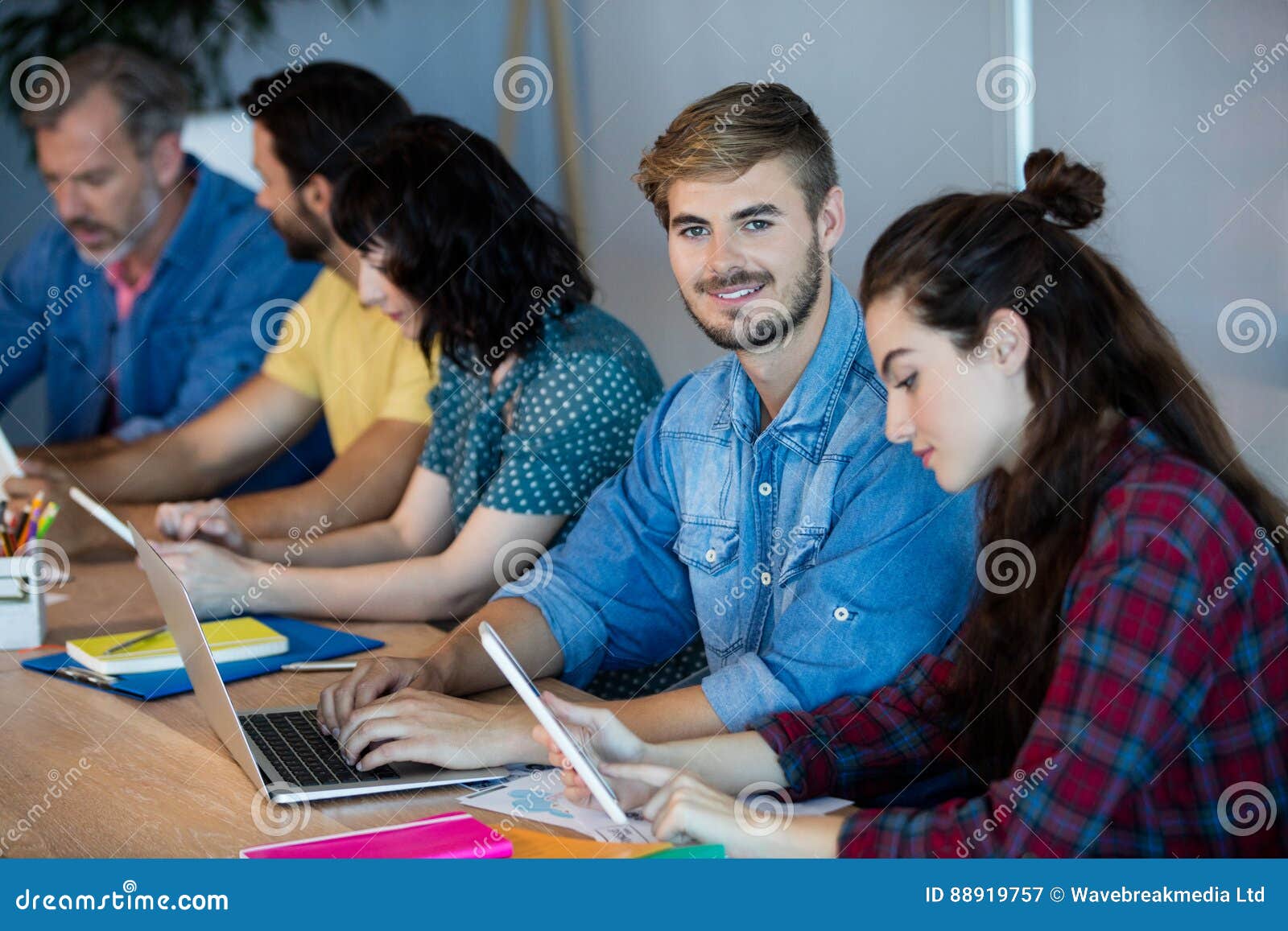 Smiling Man Working with His Creative Business Team Stock Image - Image ...