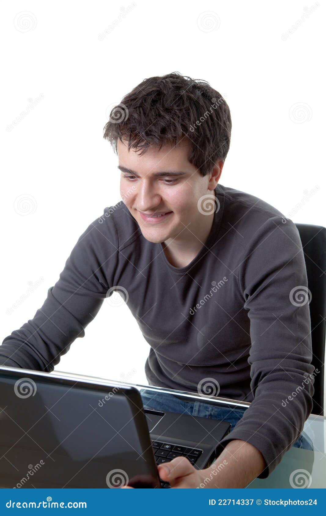 A Smiling Man Working with a Laptop Stock Image - Image of corporate ...