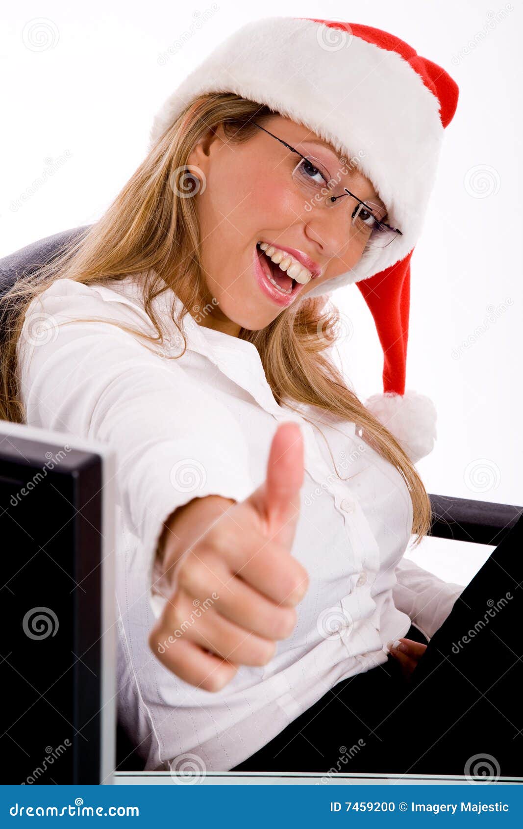 Smiling Manager with Christmas Hat Showing Stock Photo - Image of boss ...