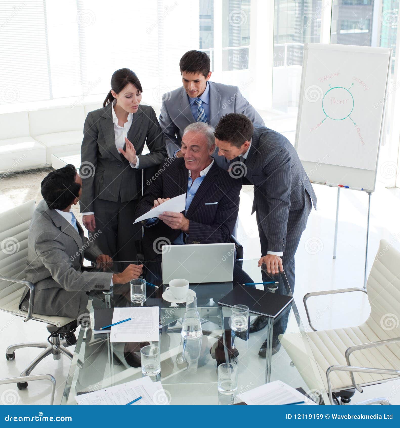Smiling Manager with His Team in a Meeting Stock Image - Image of ...