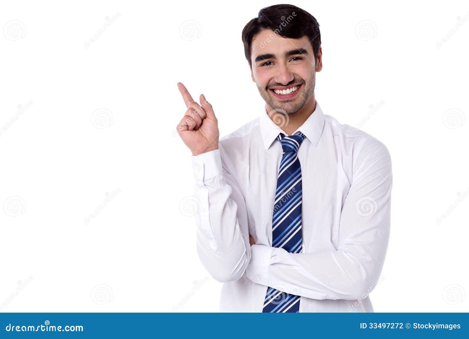 Smiling Manager Pointing Backwards Stock Photo - Image of manager ...